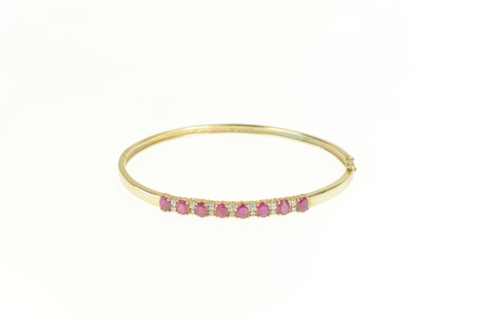 10K Natural Oval Ruby Diamond Accent Oval Bangle Yellow Gold Bracelet 6.5" | Property Room