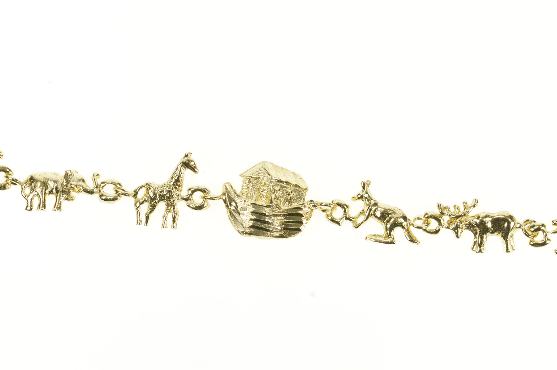 10K Noah's Ark Biblical Story Animal Motif Chain Yellow Gold Bracelet 7 ...