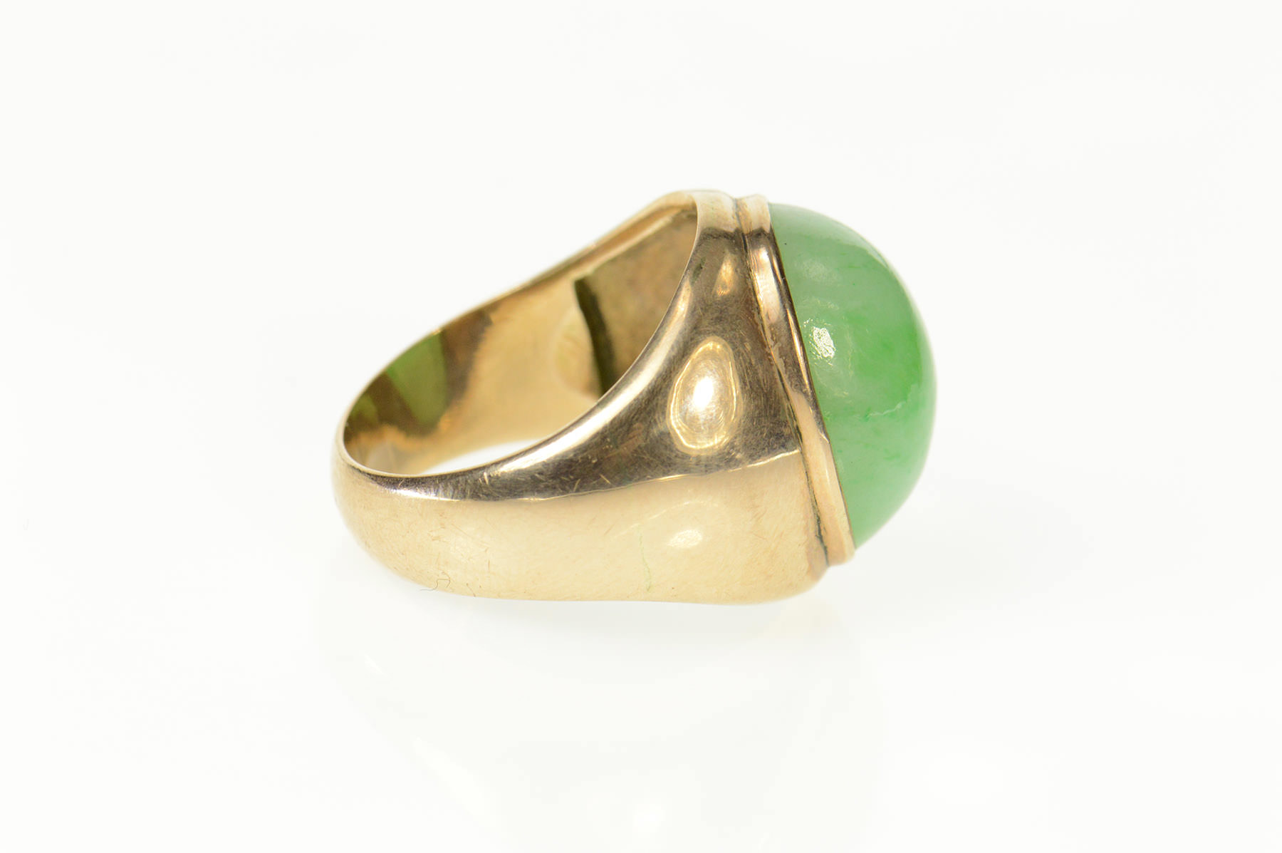10K Oval Jade Cabochon Retro Statement Yellow Gold Ring, Size 8.75 ...