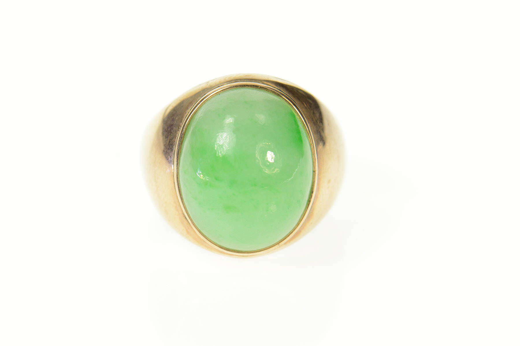 10K Oval Jade Cabochon Retro Statement Yellow Gold Ring, Size 8.75 ...