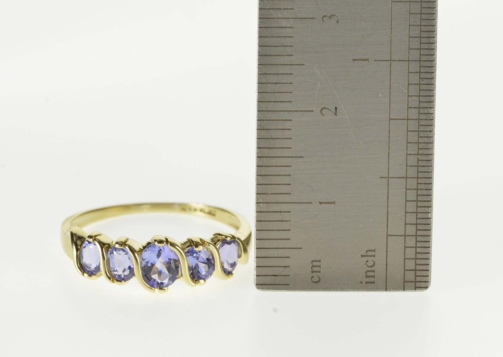 10K Oval Tanzanite Five Stone Wavy Inset Band Yellow Gold Ring, Size 8. ...