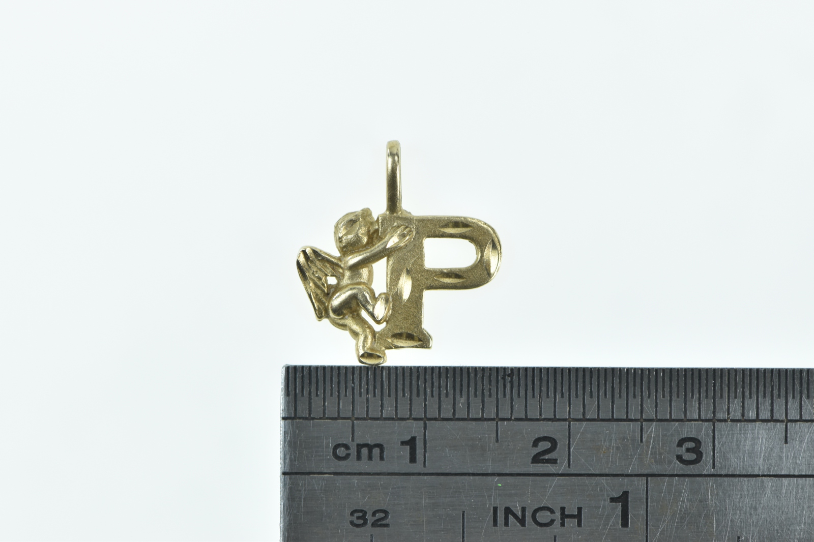 10K P Cursive Letter Initial Cherub Angel Yellow Gold Charm/Pendant ...