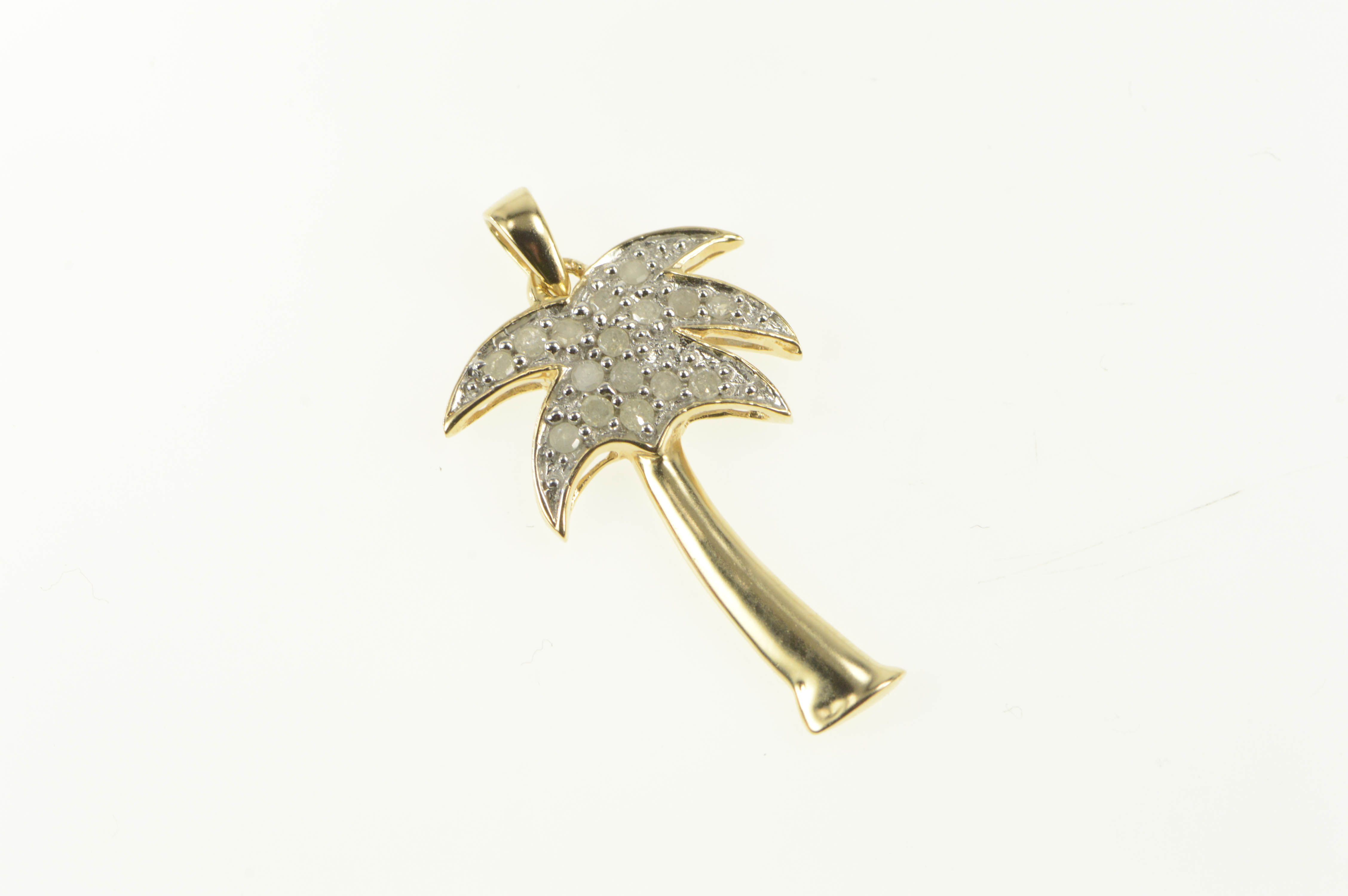 10K Pave Diamond Palm Tree Tropical Motif Yellow Gold Pendant ...