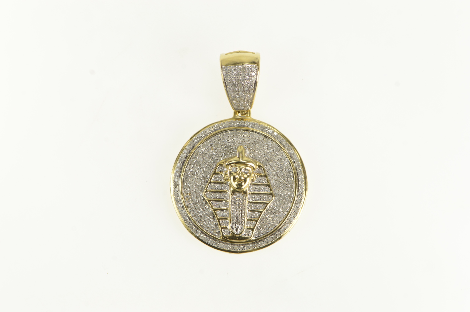 10K Pave Diamond Pharaoh Egyptian Medallion Yellow Gold Charm/Pendant ...