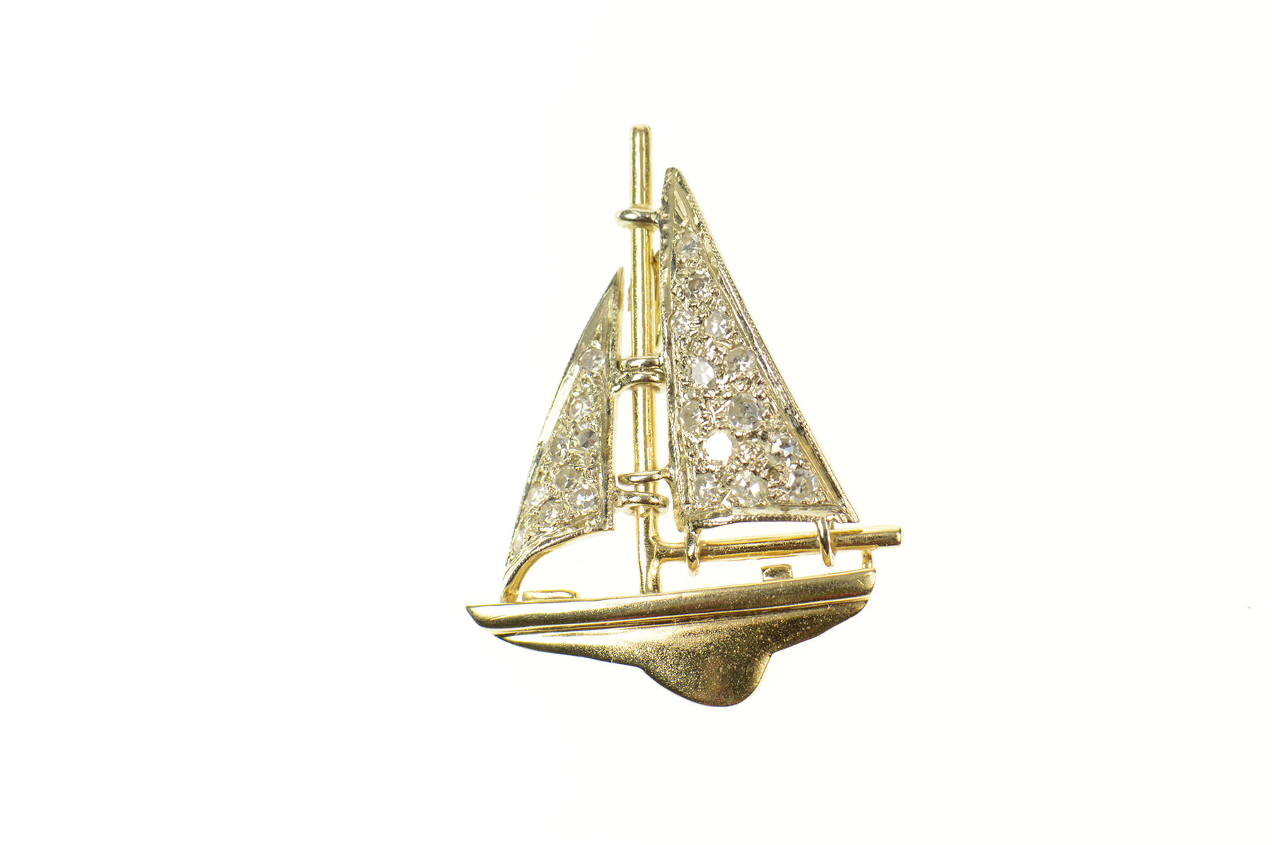 10K Pave Diamond Sail Boat Ship Nautical Sailing Yellow Gold Charm ...