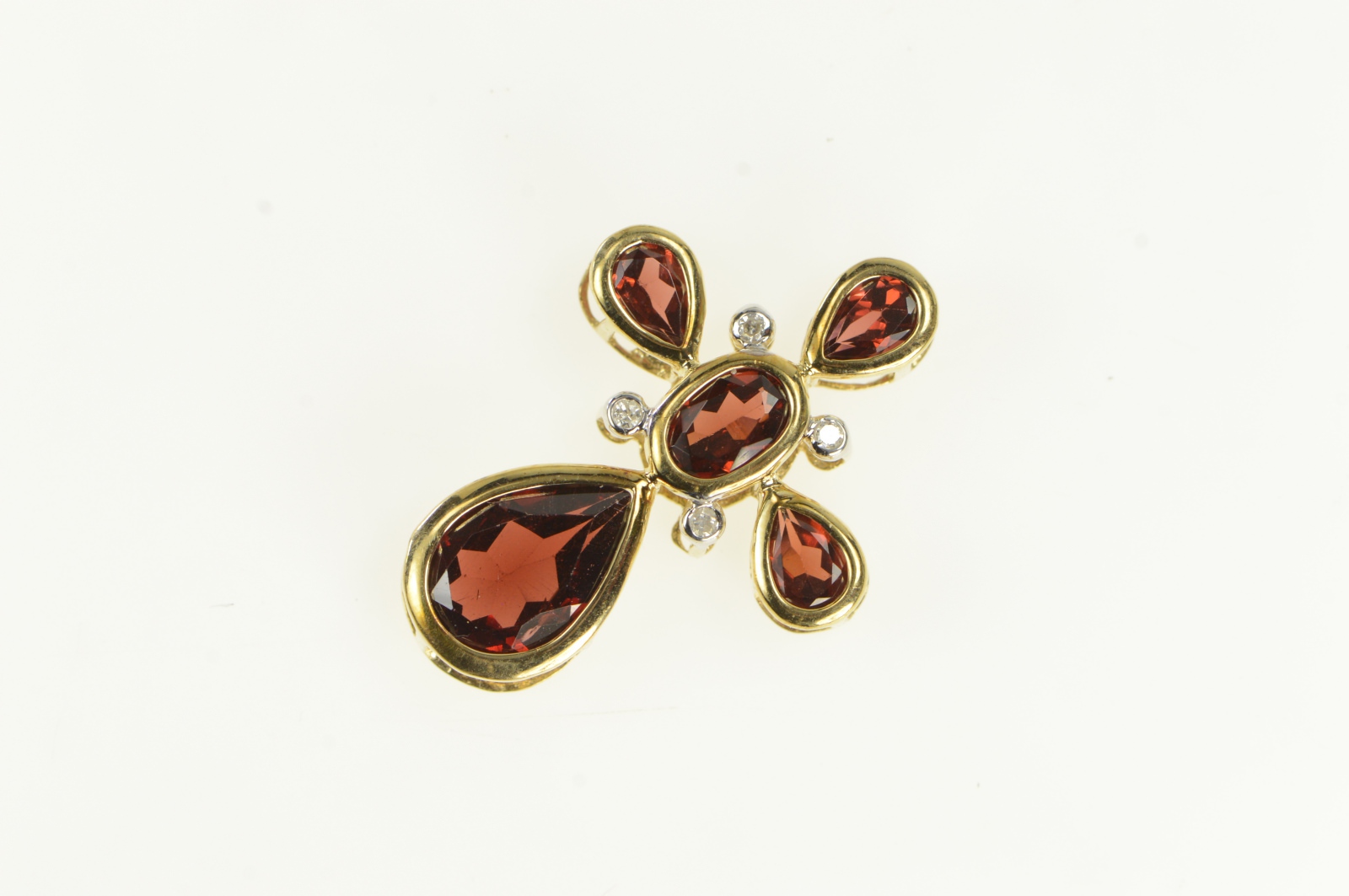 10K Pear Garnet Diamond Cross Unique Christian Yellow Gold Pendant ...