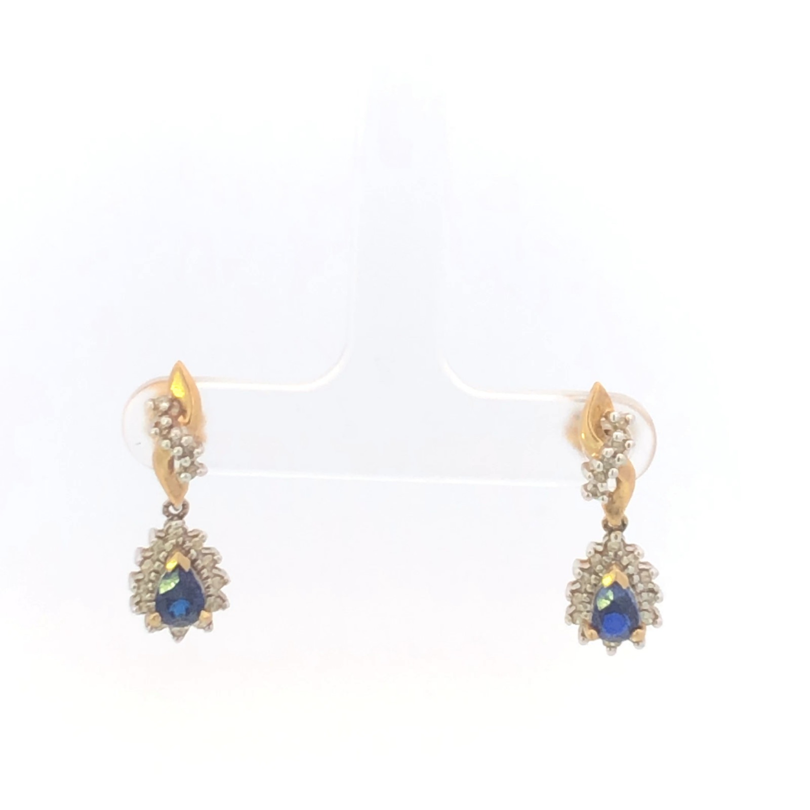 10K Pear Sapphire Diamond Halo Vintage Tangle Yellow Gold Earrings ...