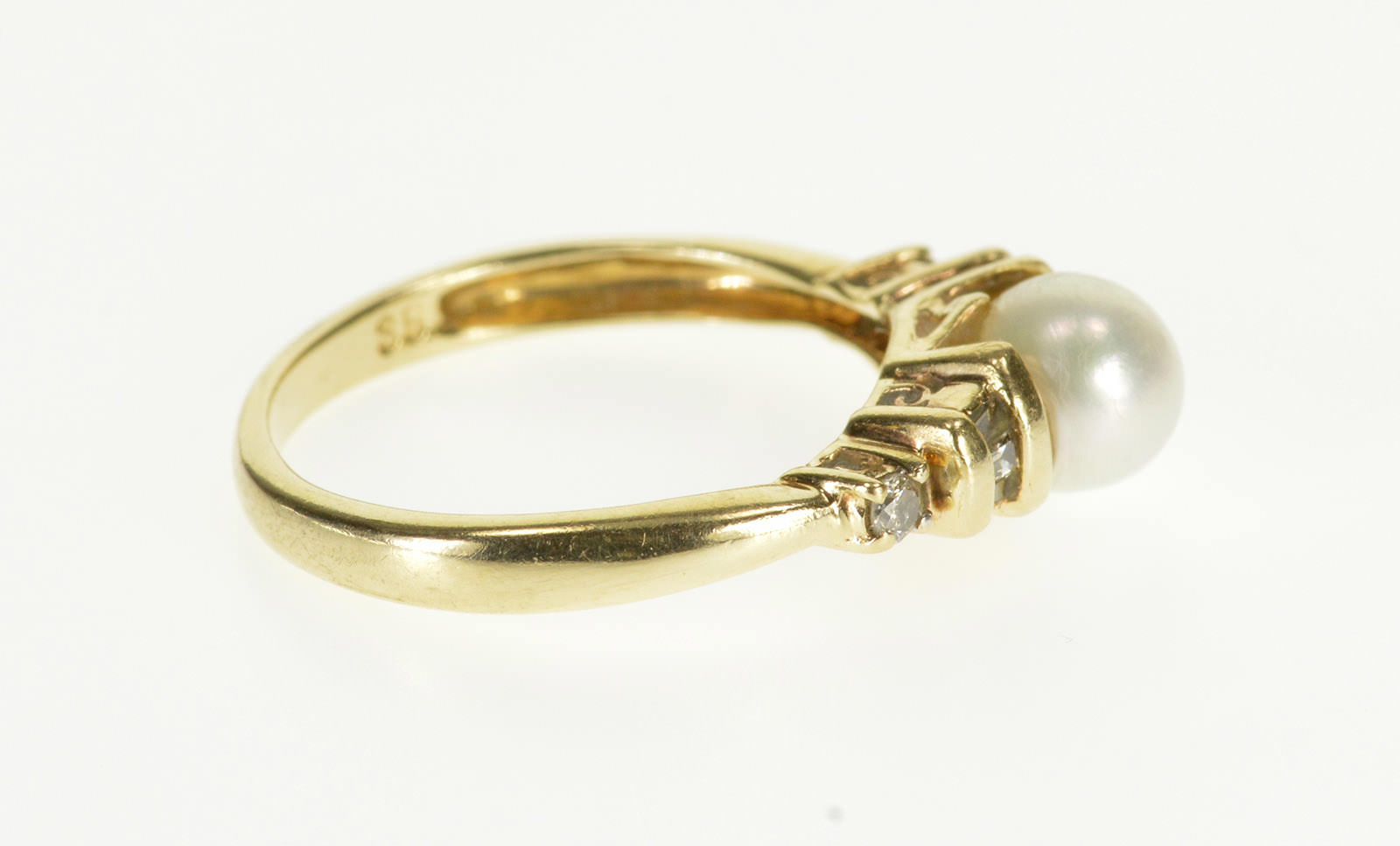 10K Pearl Diamond Channel Inset Accent Engagement Yellow Gold Ring ...