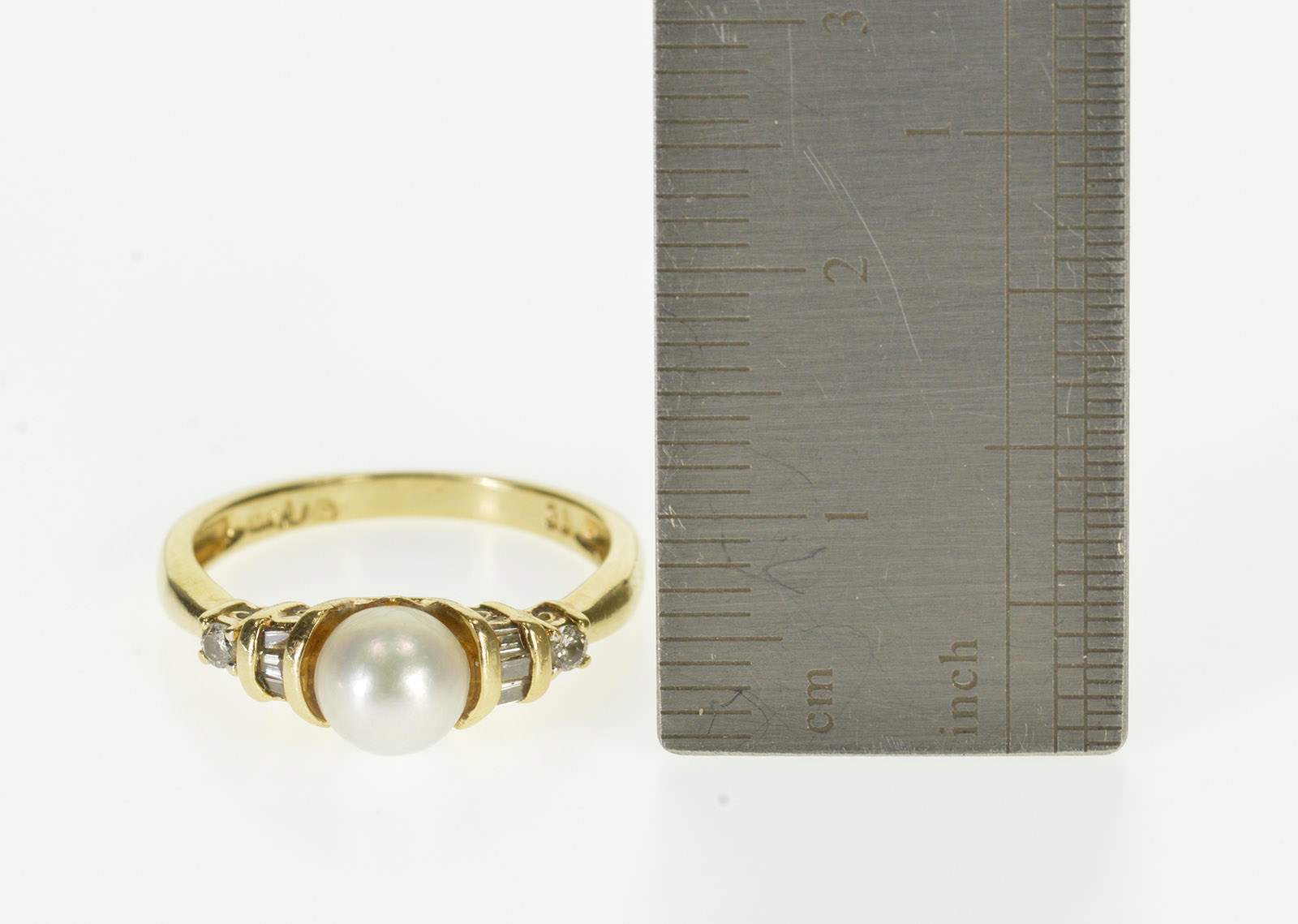 10K Pearl Diamond Channel Inset Accent Engagement Yellow Gold Ring ...