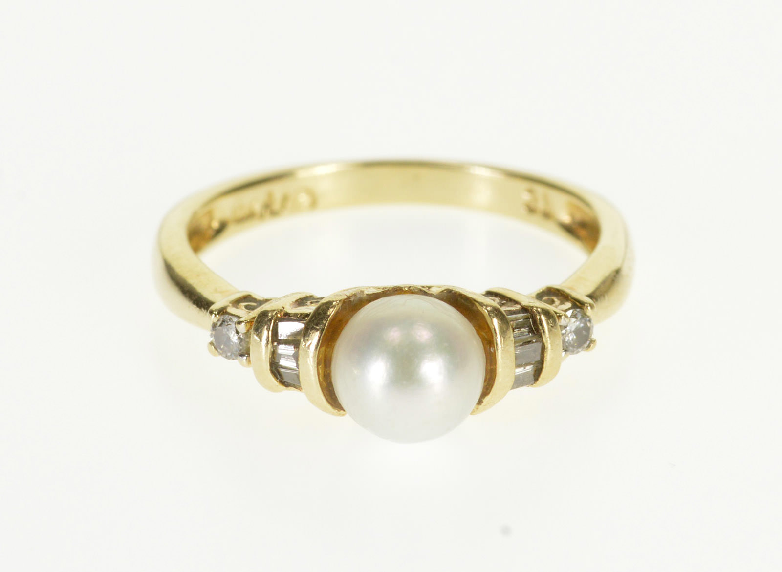 10K Pearl Diamond Channel Inset Accent Engagement Yellow Gold Ring ...