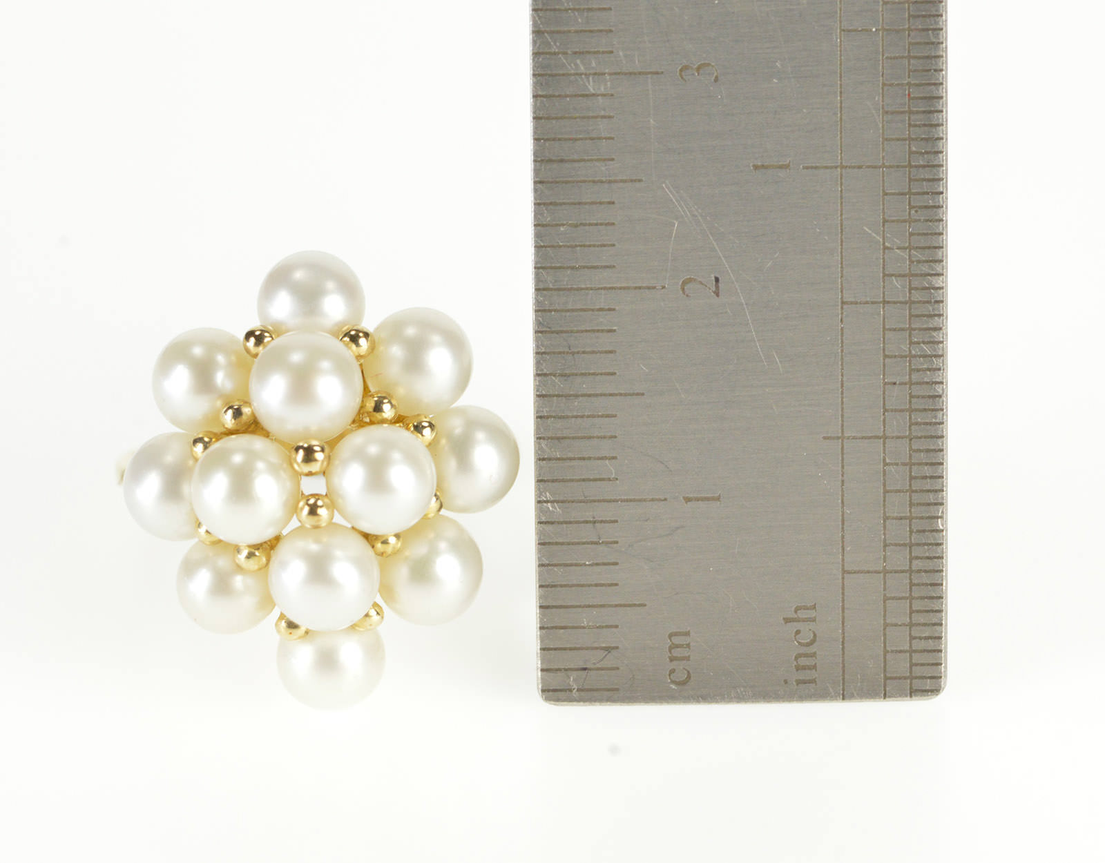 10K Pearl Encrusted Inset Cluster Cocktail Yellow Gold Ring, Size 6.75 ...