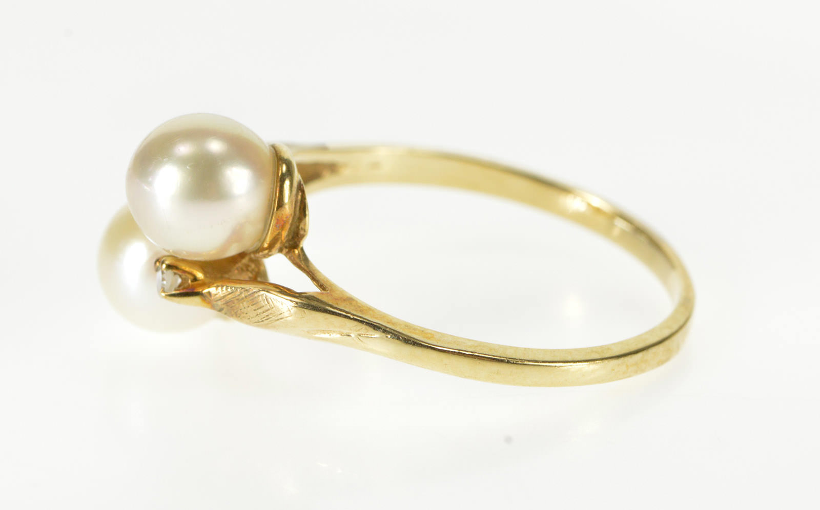 10K Pearl Inset Diamond Accented Freeform Bypass Yellow Gold Ring, Size ...