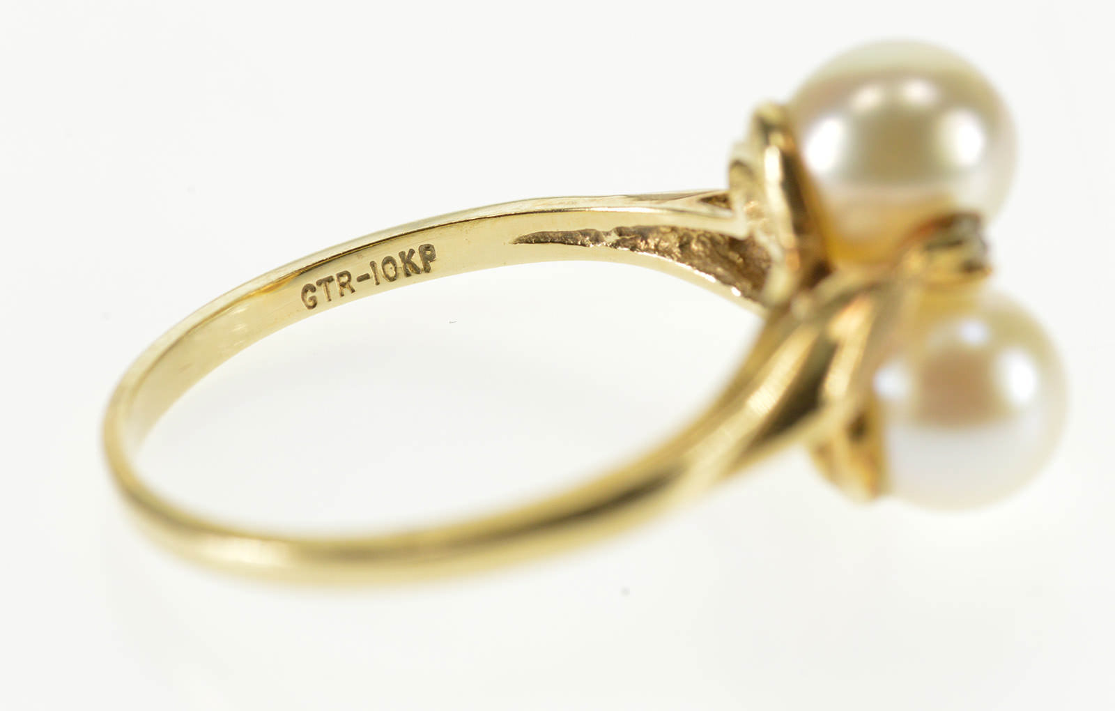10K Pearl Inset Diamond Accented Freeform Bypass Yellow Gold Ring, Size ...