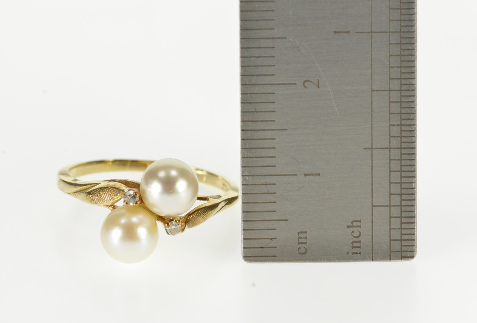 10K Pearl Inset Diamond Accented Freeform Bypass Yellow Gold Ring, Size ...