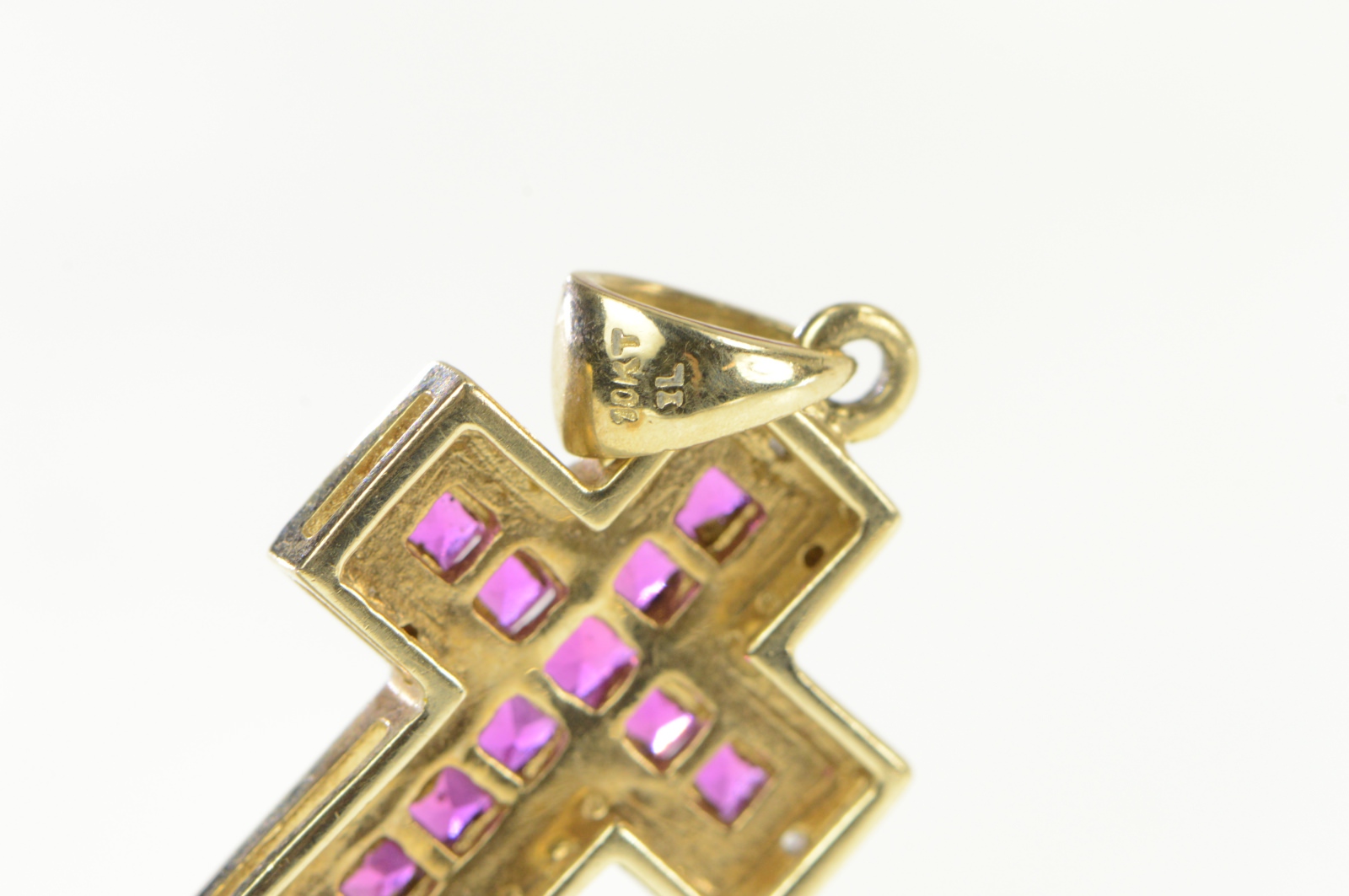 10K Princess Syn. Ruby Diamond Accent Cross Yellow Gold Pendant ...