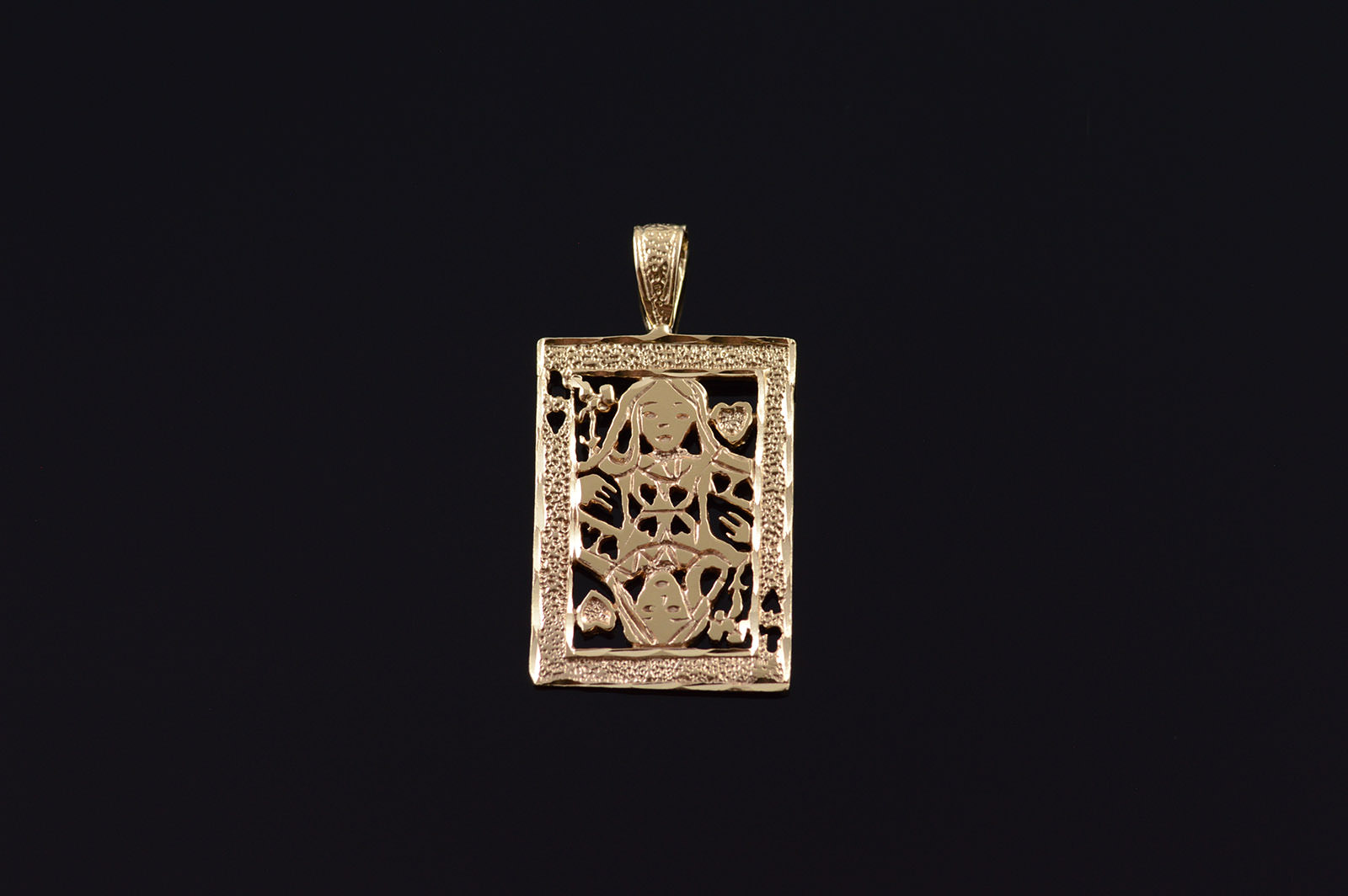 10K Queen of Hearts Playing Card Filigree Yellow Gold Charm/Pendant ...