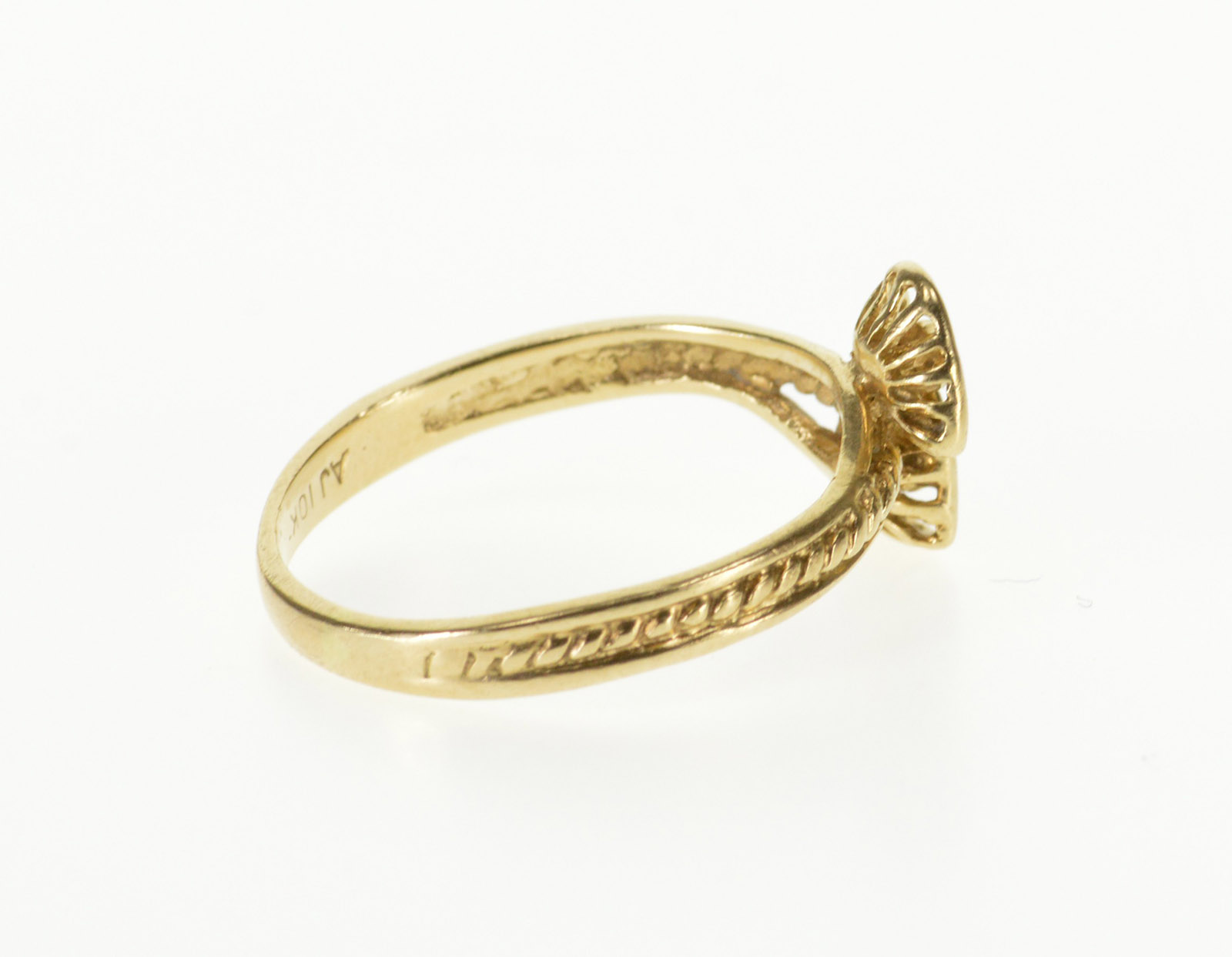 10K Retro Cage Heart Diamond Inset Rope Trim Yellow Gold Ring, Size 6.5 ...