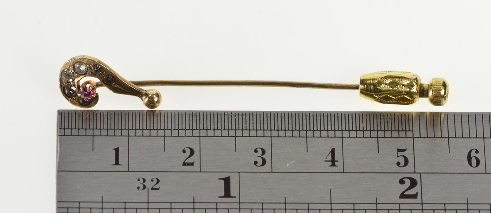 10K Rhinestone Inset Victorian Question Mark Curve Yellow Gold Stick ...