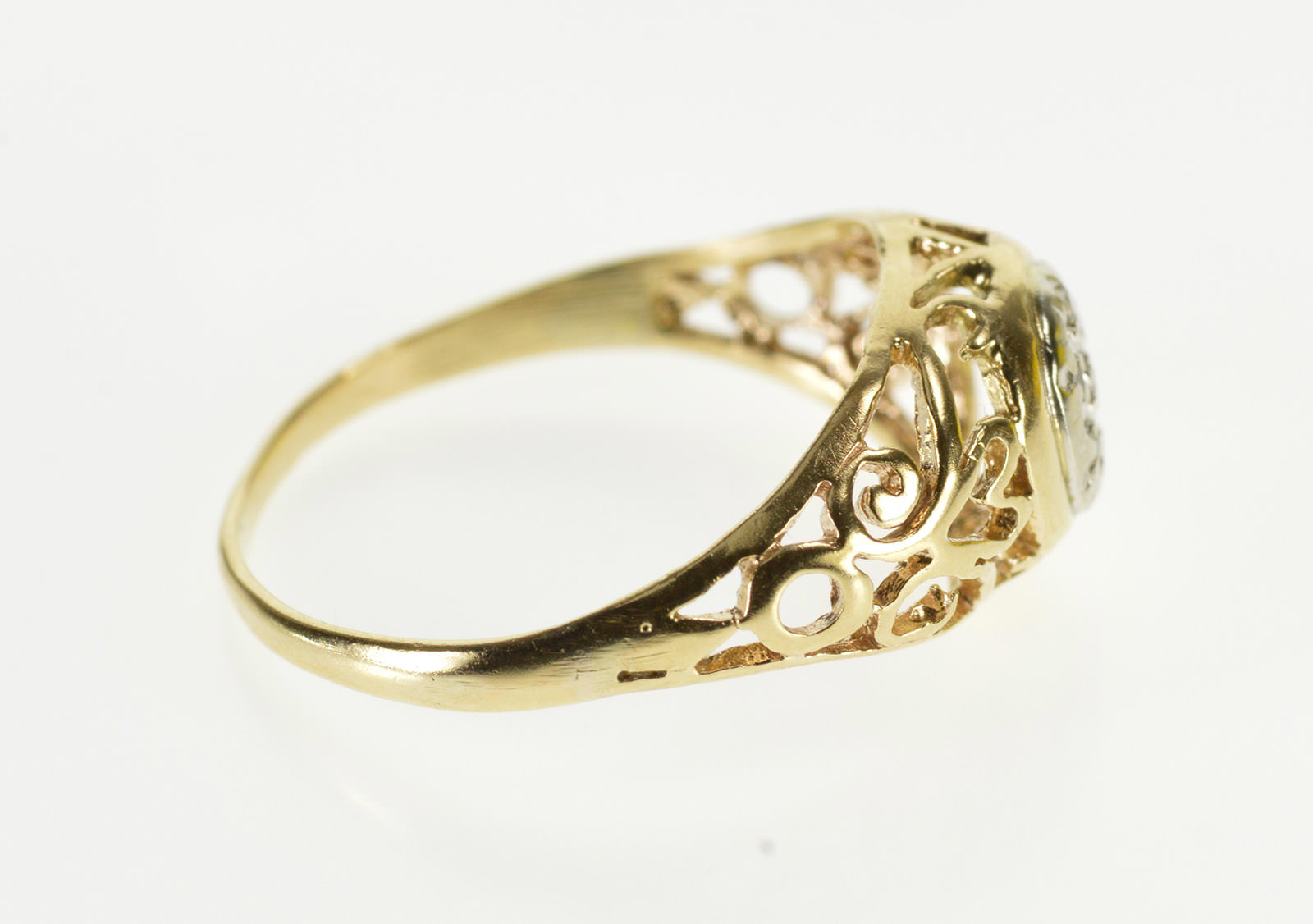 10K Round Diamond Inset Fancy Swirl Scroll Design Yellow Gold Ring ...