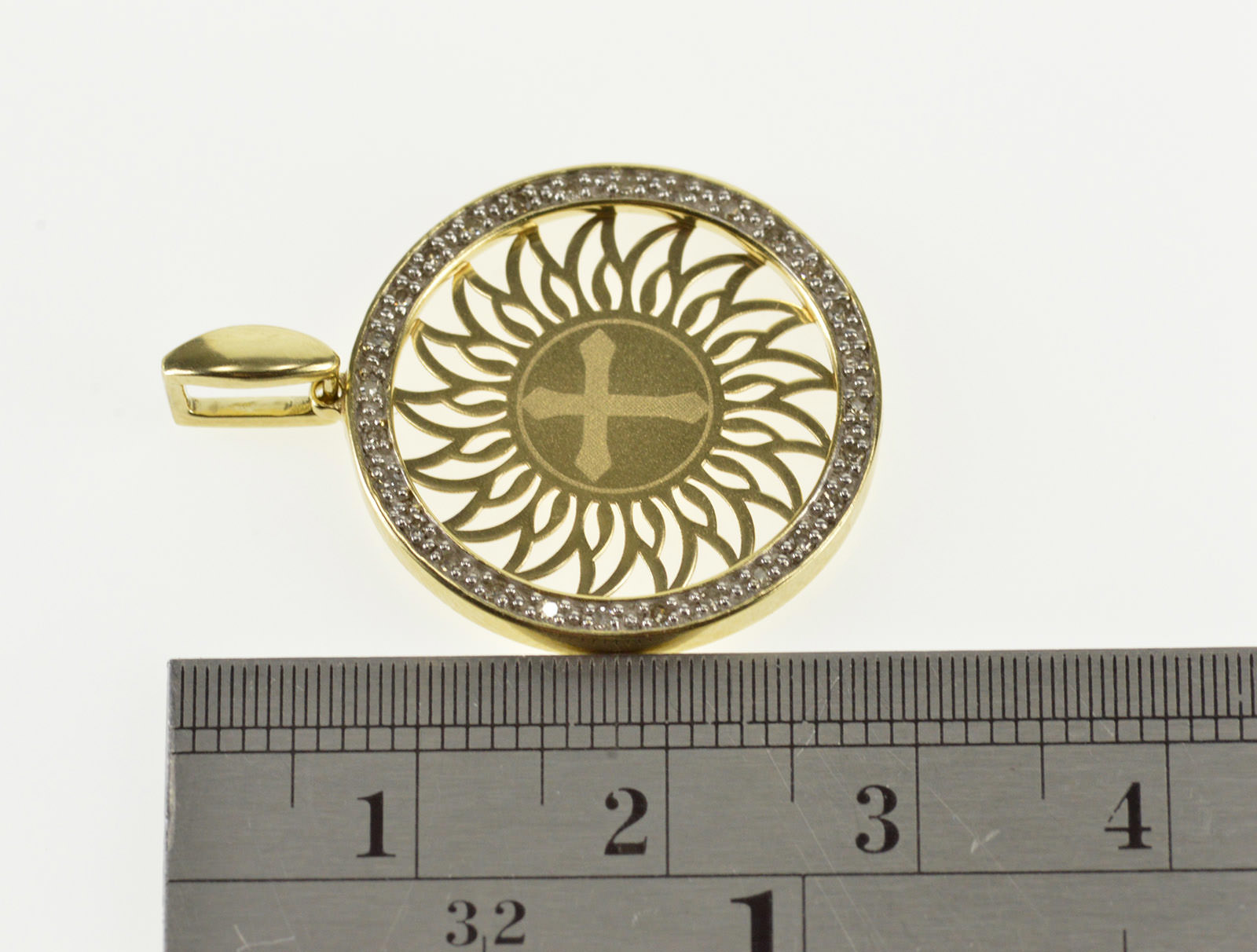 10K Round Diamond Inset Wavy Burst Cross Design Yellow Gold Pendant ...