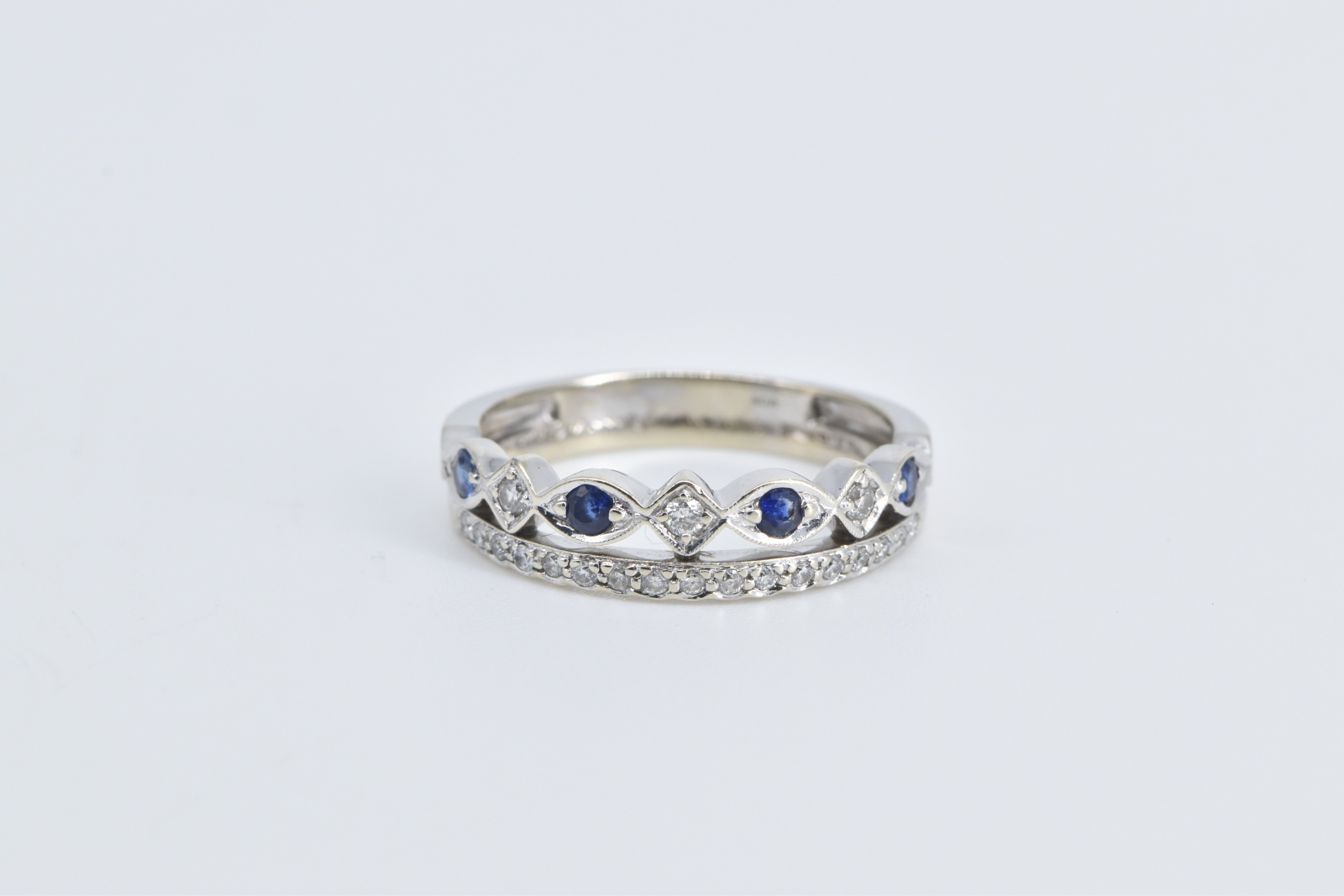 10K Sapphire Diamond Layered Wedding Band White Gold Ring, Size 6.75 ...