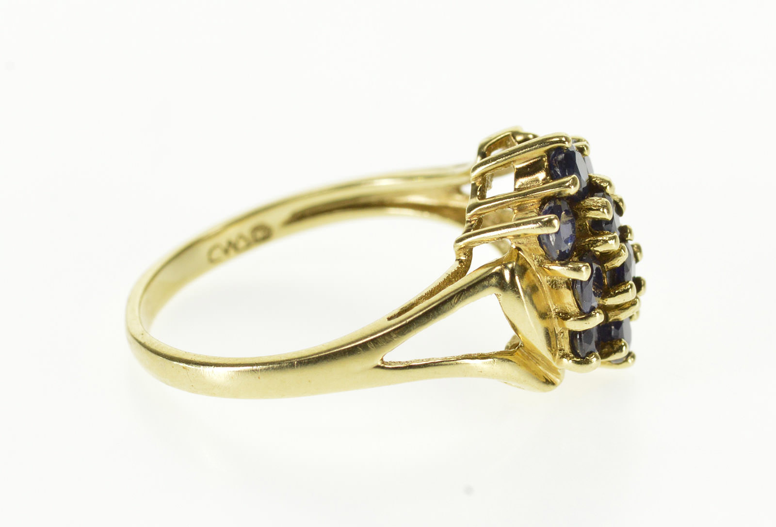10K Sapphire Inset Cluster Freeform Statement Yellow Gold Ring, Size 7 ...