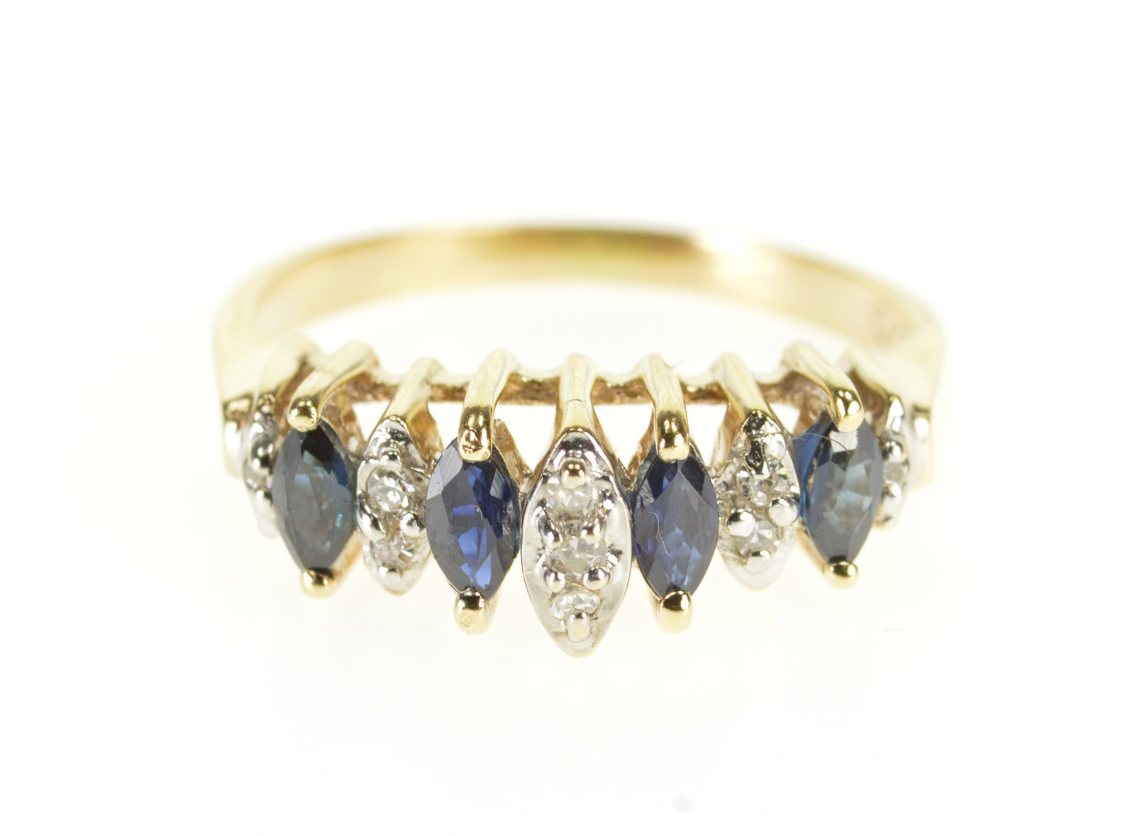 10K Sapphire Marquise Diamond Inset Wedding Band Yellow Gold Ring, Size ...