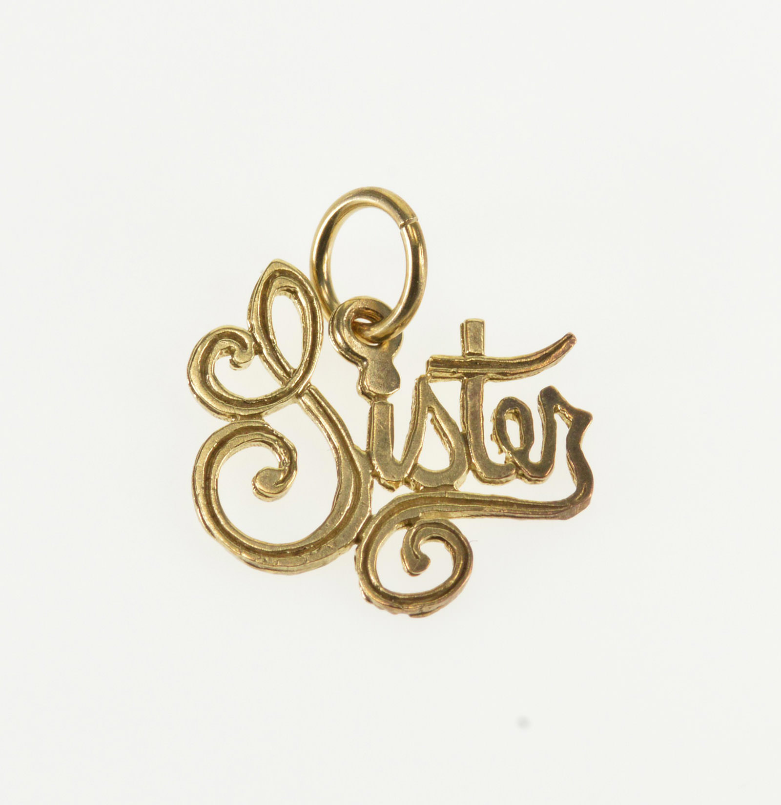 10K Sister Cursive Word Sibling Cut Out Yellow Gold Charm/Pendant ...
