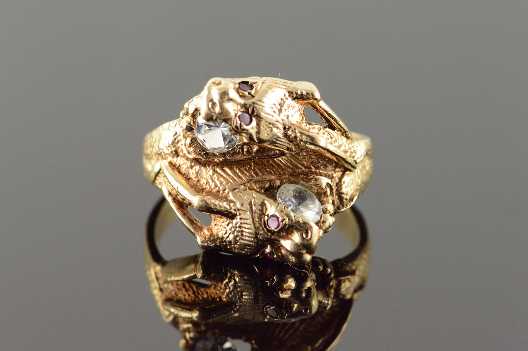 10K Stunning Ruby Eye Dragon Head Wrap Around Band Yellow Gold Ring ...