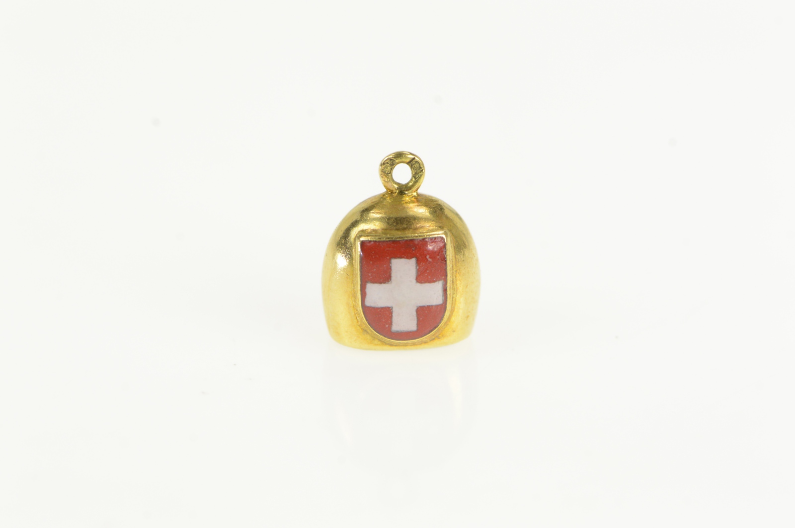 10K Swiss Red Cross Enamel 3D Bell Articulated Yellow Gold Charm ...