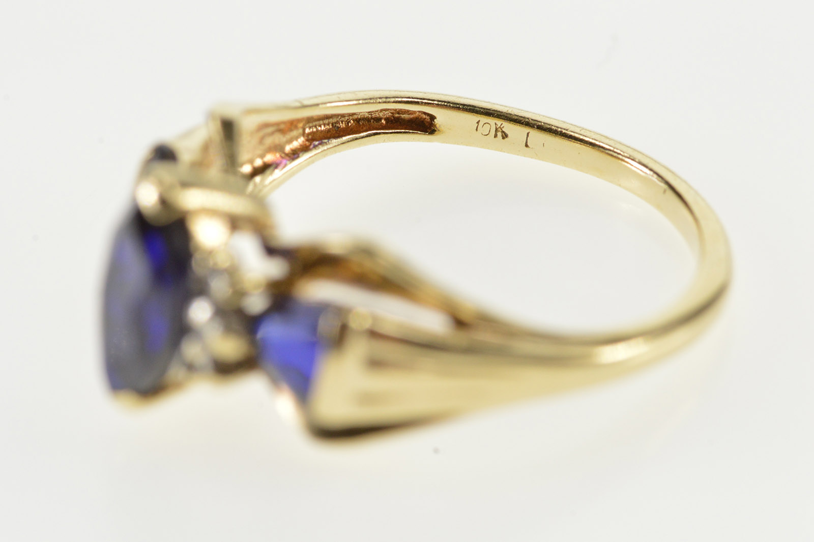 10K Syn. Marquise Trillion Sapphire Diamond Inset Yellow Gold Ring ...