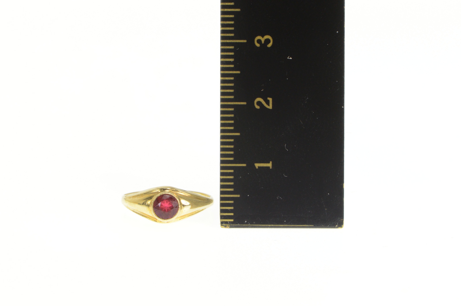 10K Syn. Ruby Solitaire Curved Child Baby's Yellow Gold Ring, Size 2.5 ...