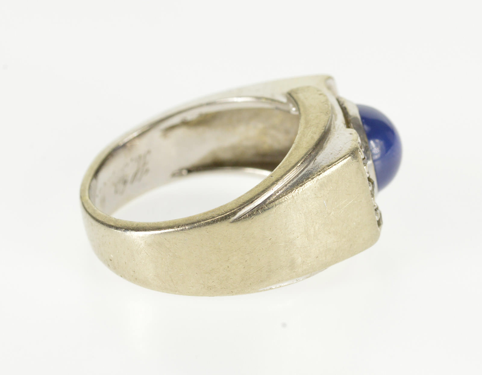 10K Syn. Star Sapphire Diamond Inset Retro White Gold Ring, Size 5.25 ...