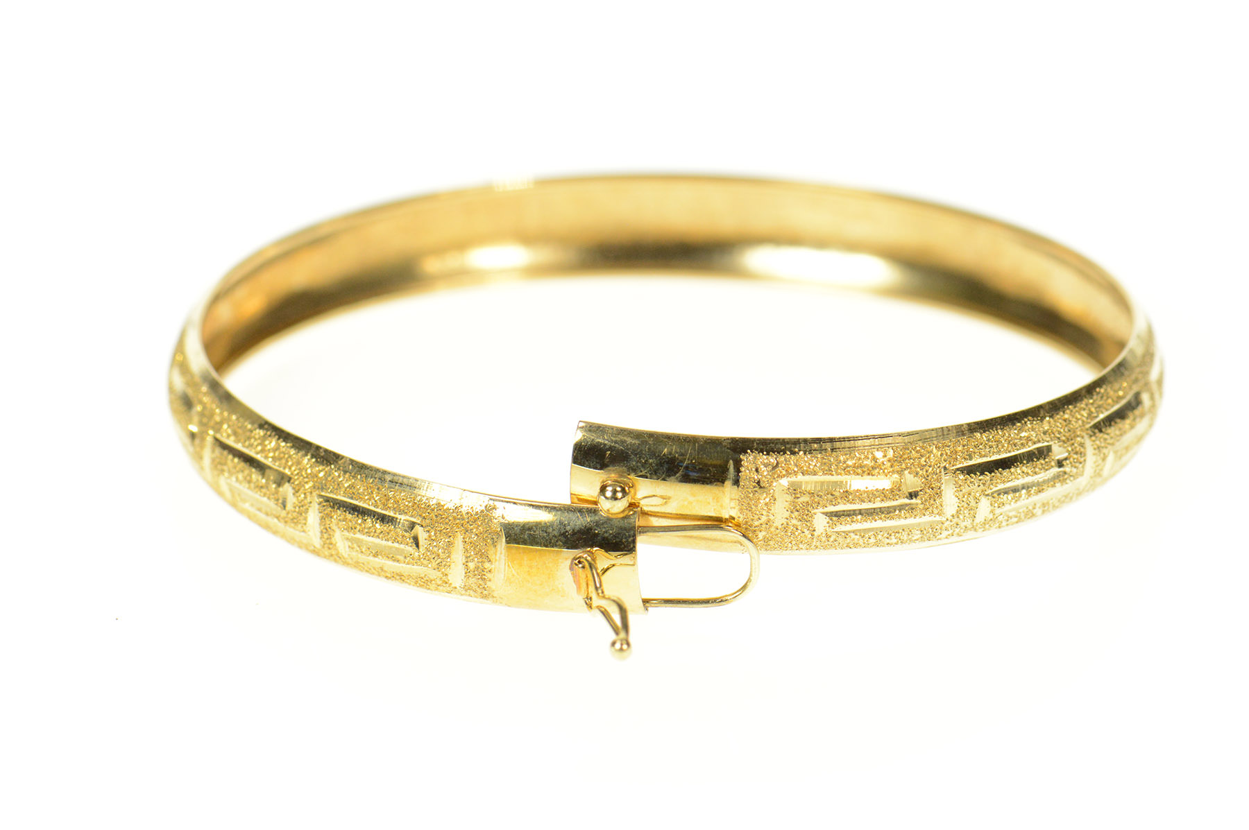 10K Textured Greek Wave Pattern Oval Bangle Yellow Gold Bracelet 7.25 ...