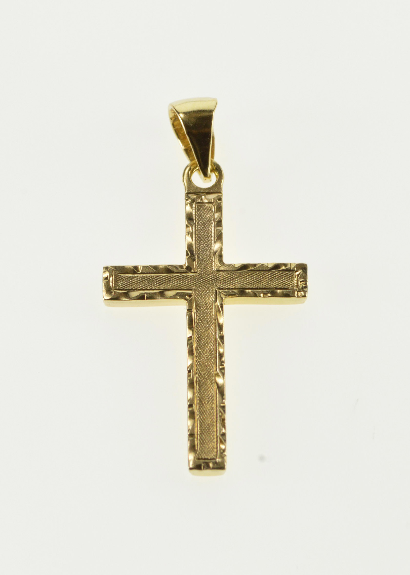 10K Textured Grooved Trim Cross Christian Symbol Yellow Gold Charm ...
