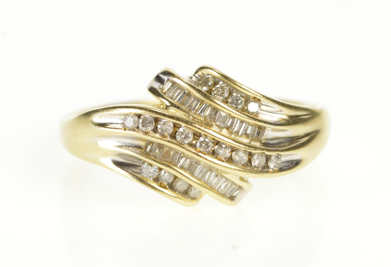 10K Tiered Diamond Channel Inset Wavy Freeform Yellow Gold Ring, Size 7 ...
