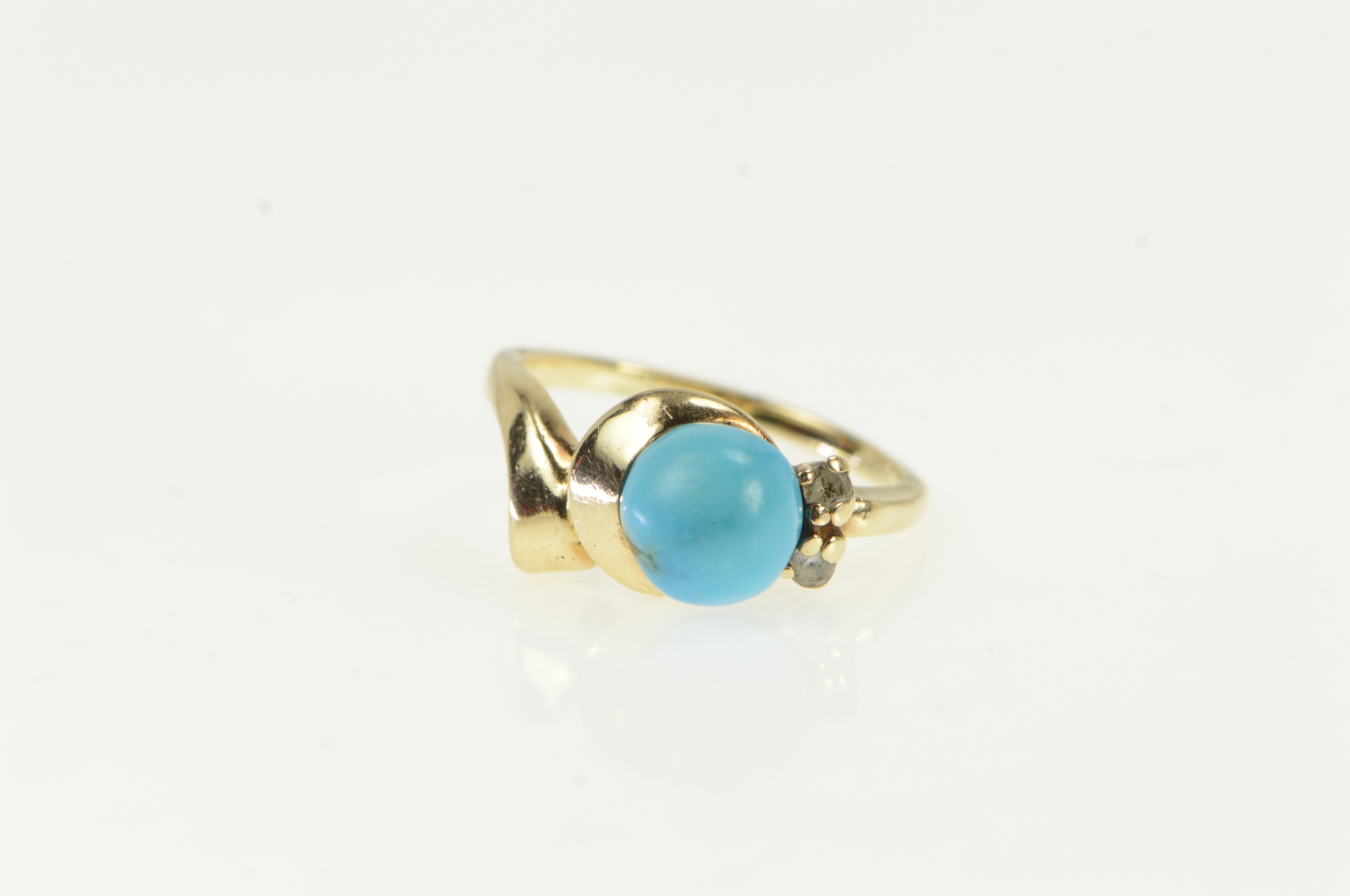 10K Turquoise Diamond Accent Vintage Sphere Yellow Gold Ring, Size 6.25 ...