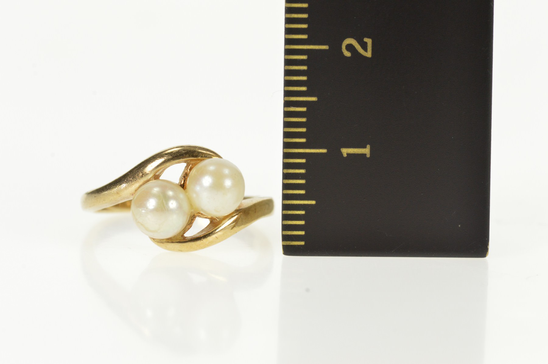 10K Two 5.7mm Pearl Inset Bypass Wavy Yellow Gold Ring, Size 6 ...