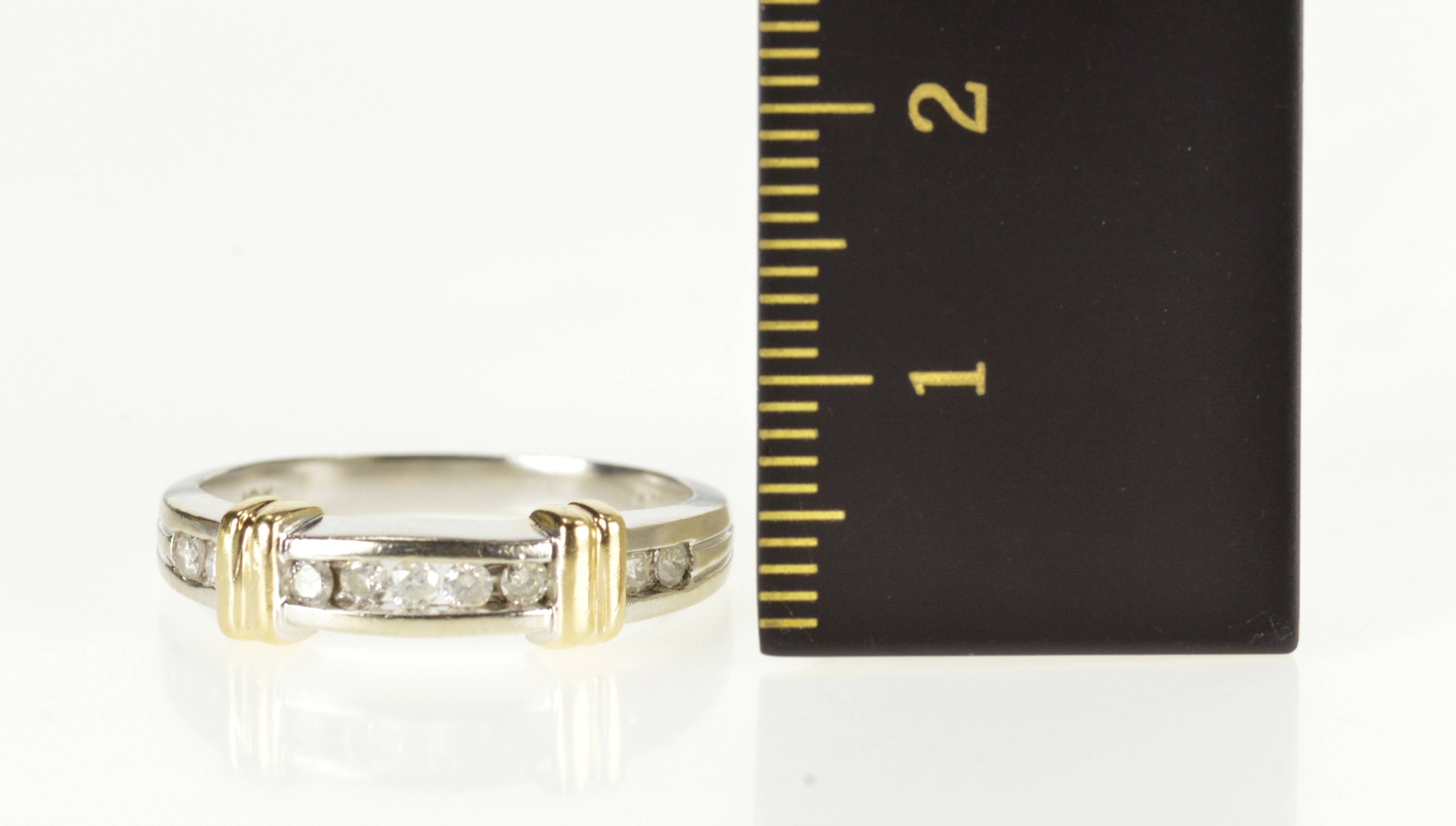 10K Two Tone Diamond Channel Inset Wedding Band White Gold Ring, Size 8 ...