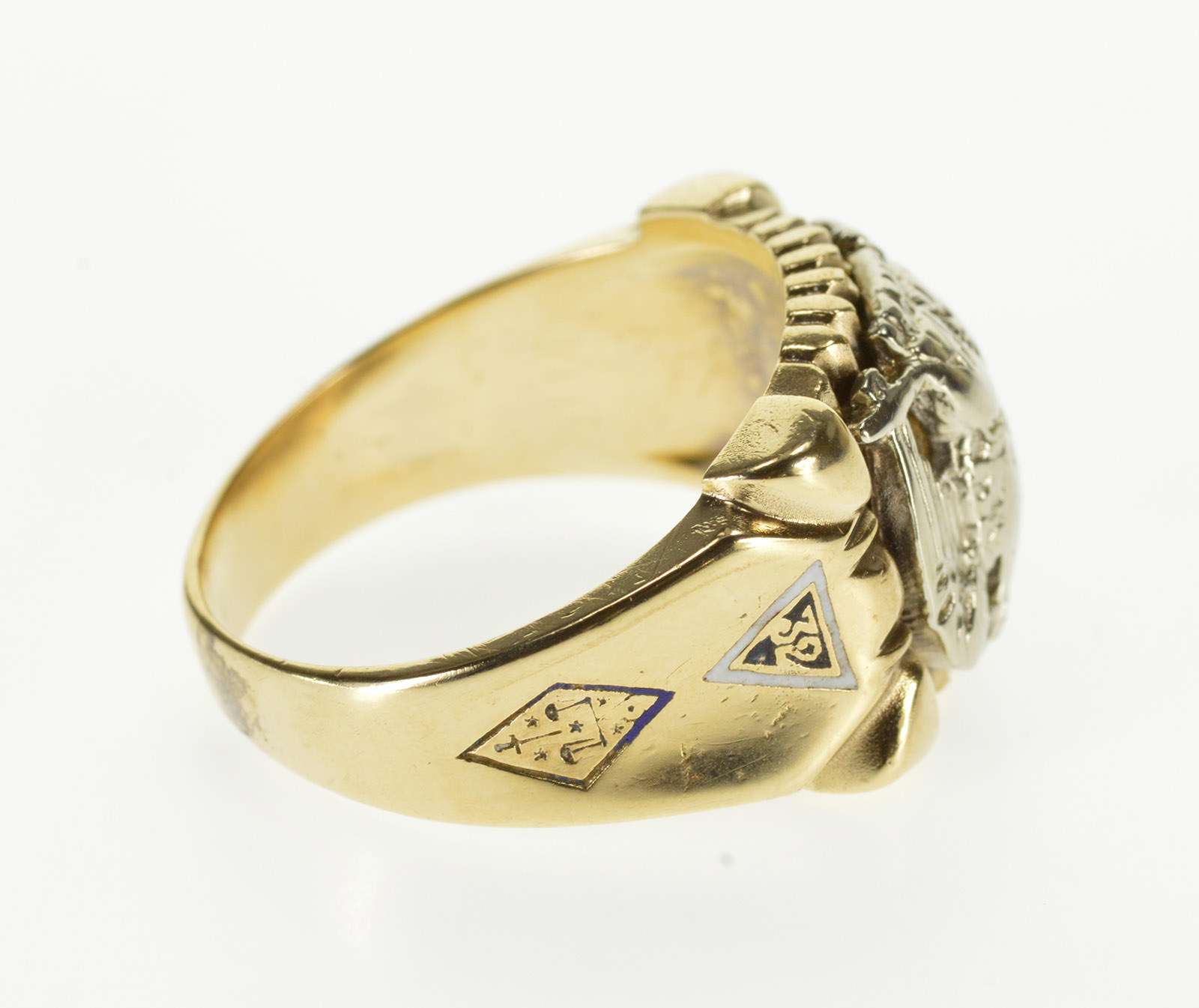10K Two Tone Ornate 32nd Degree Masonic Eagle Yellow Gold Ring, Size 11 ...