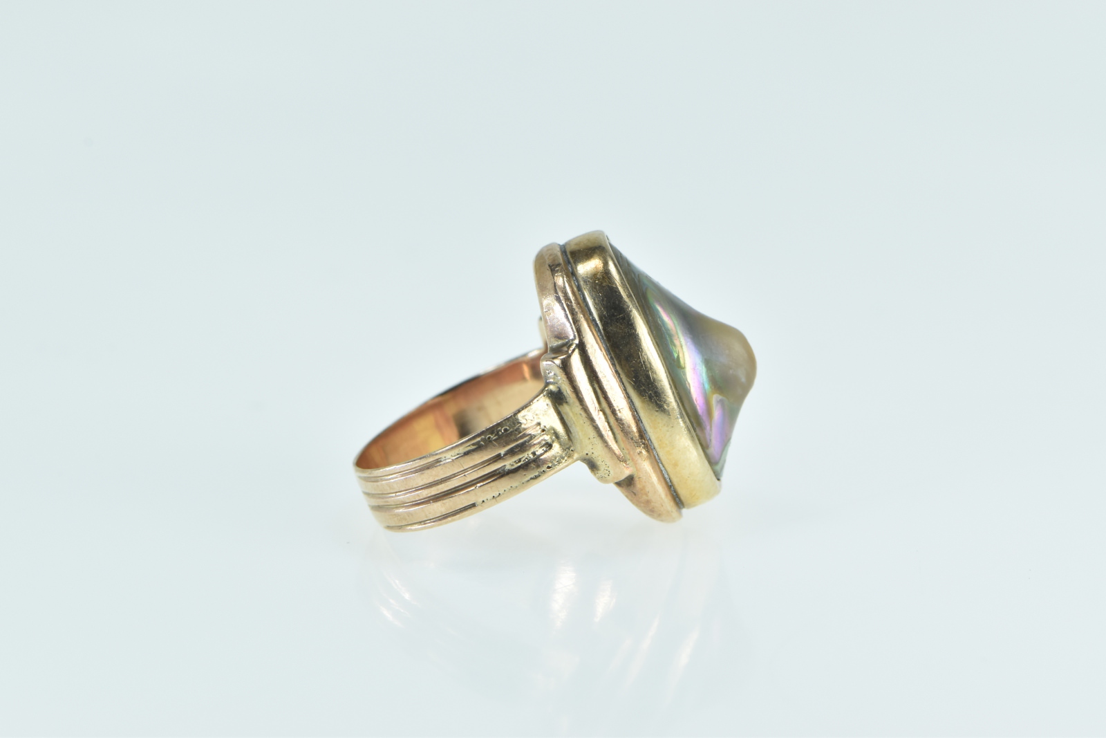 10K Victorian Abalone Shell Bezel Statement Yellow Gold Ring, Size 3.75 ...