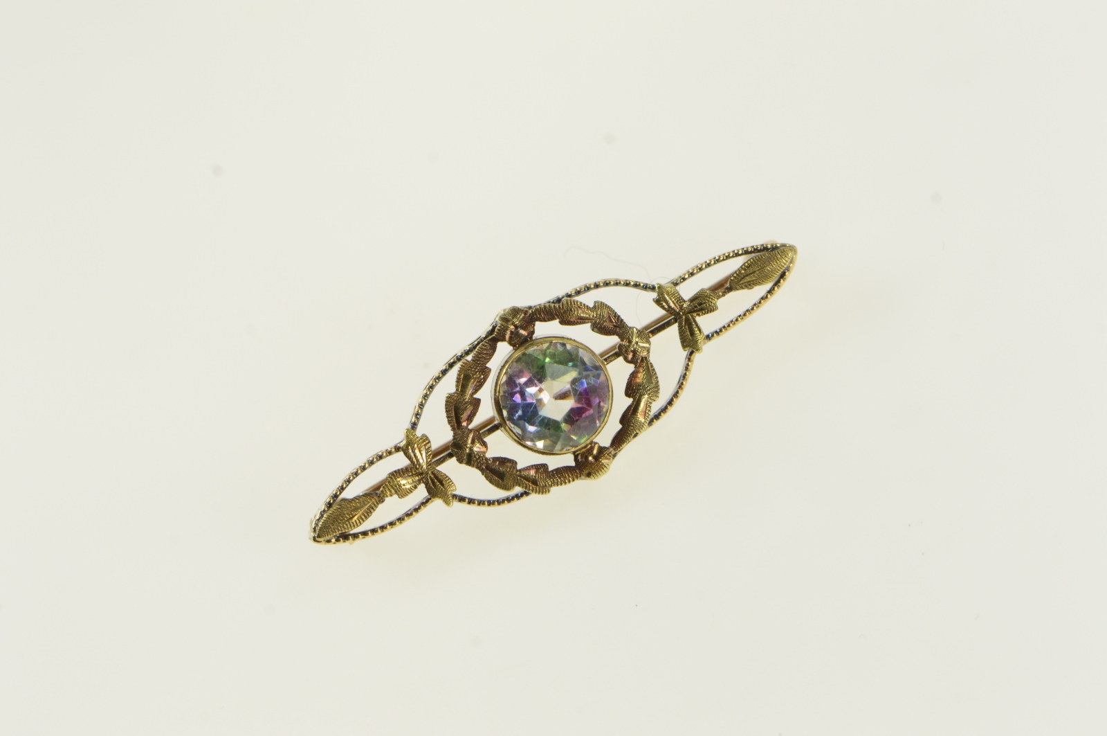 10K Victorian Aurora Borealis Floral Bar Yellow Gold Pin/Brooch ...