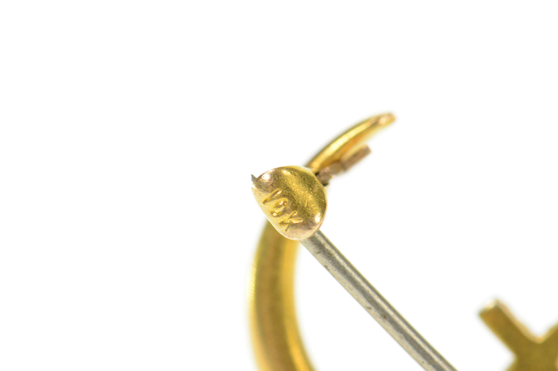 10K Victorian Crescent Moon Cross Seed Pearl Yellow Gold Pin/Brooch ...