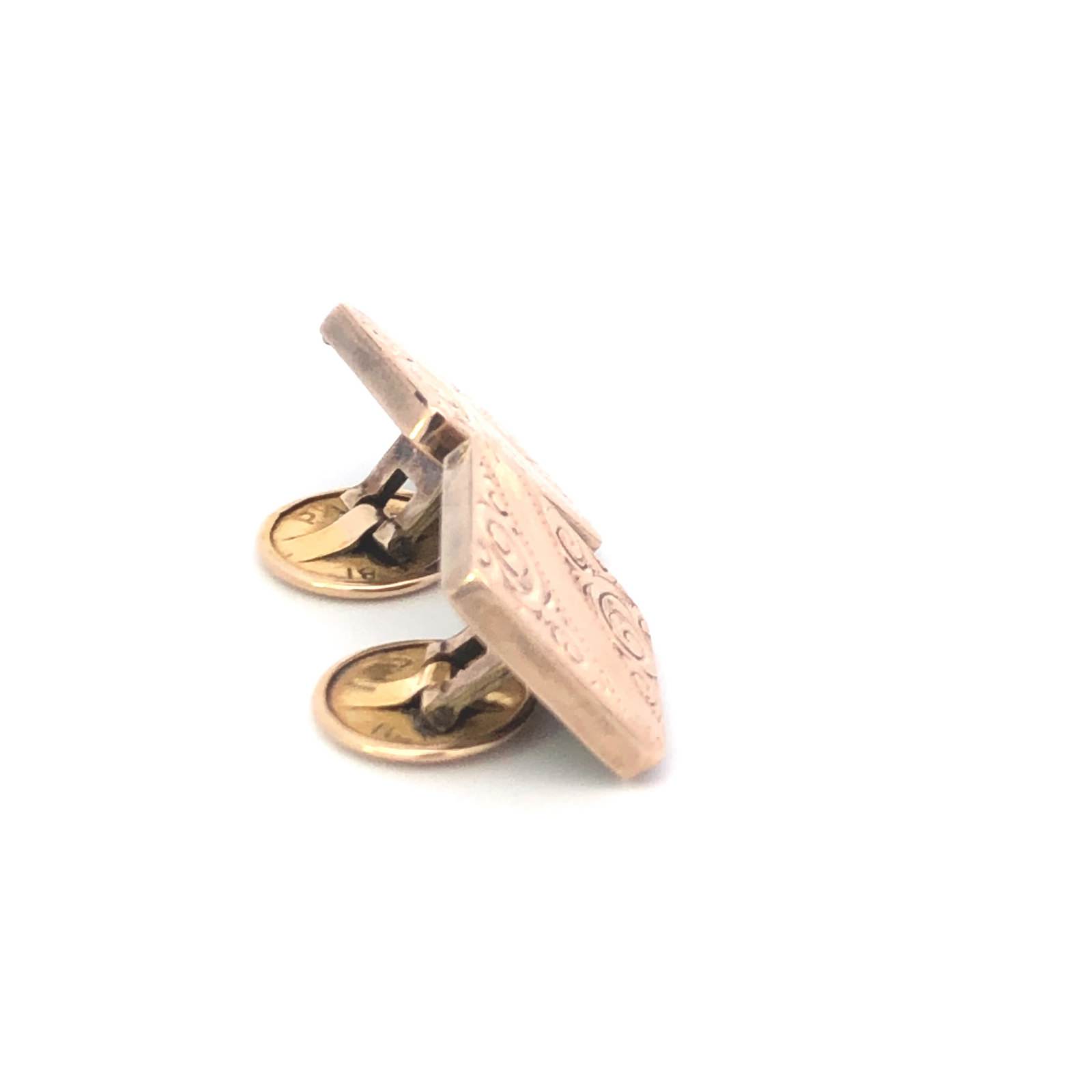 10K Victorian Monogram Engraved Square Scroll Yellow Gold Cuff Links ...