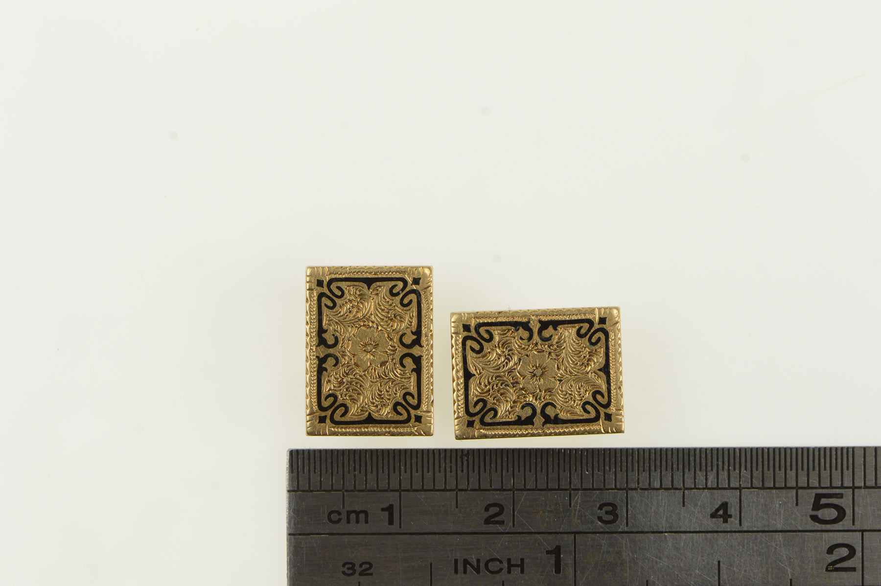 10K Victorian Ornate Floral Etched Mourning Yellow Gold Cuff Links ...