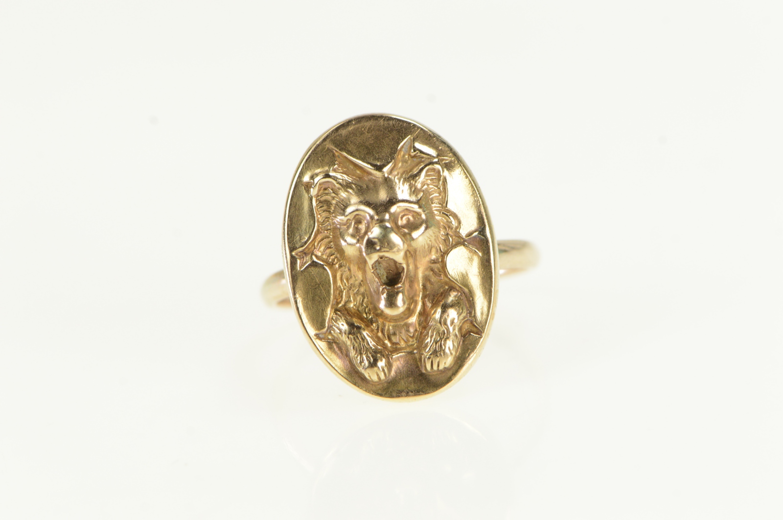 10K Victorian Repousse Wolf Roaring Lion Animal Yellow Gold Ring, Size ...