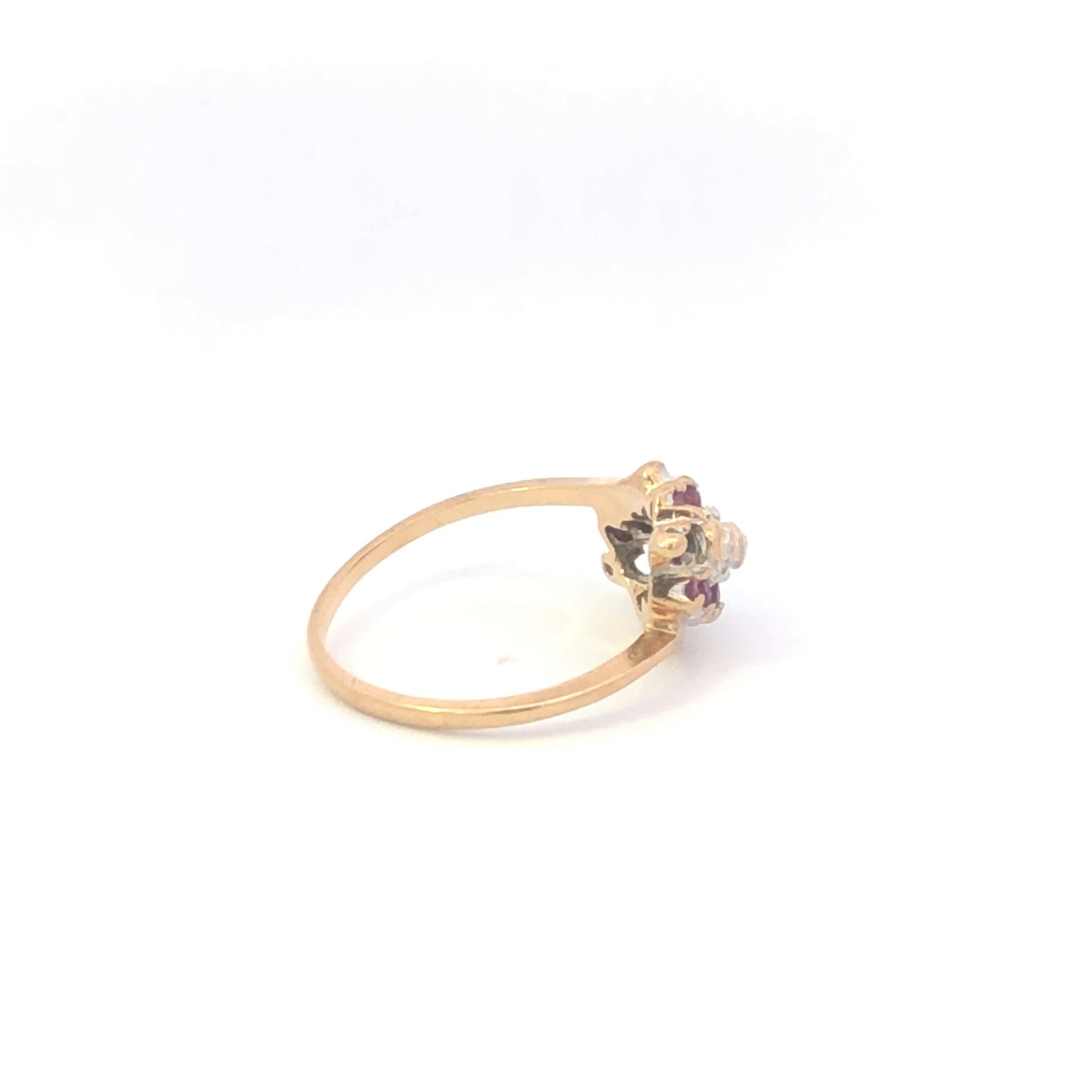 10K Vintage Diamond Ruby Slanted Cluster Bypass Yellow Gold Ring, Size ...