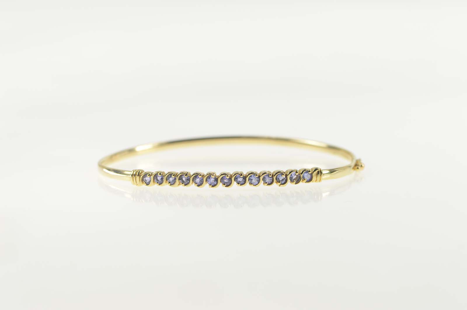 10K Wavy Tanzanite Oval Statement Bangle Yellow Gold Bracelet 7 ...