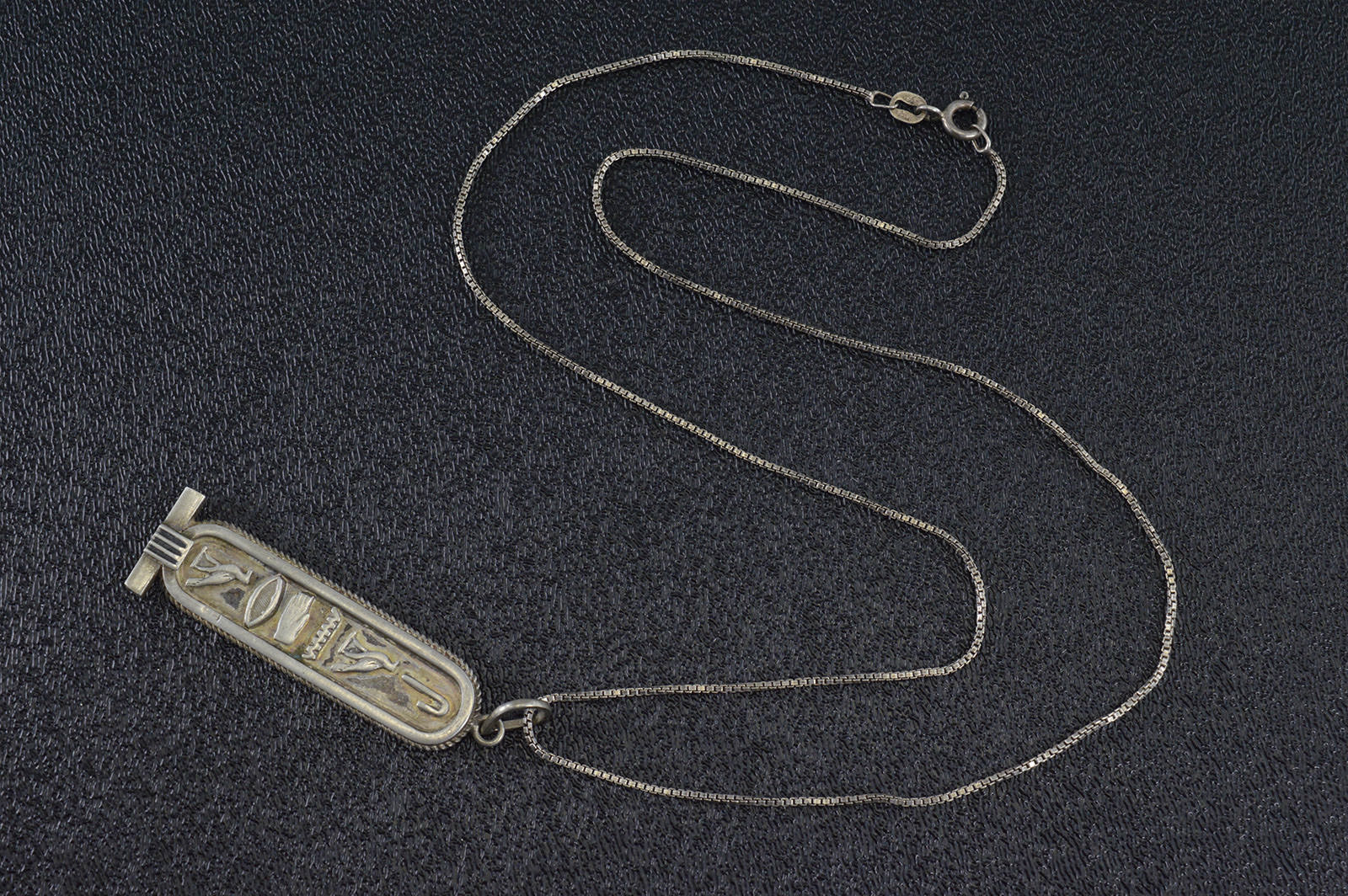 11.9g Solid Silver Egyptian Hieroglyphics Bar Box Chain 20" Sterling ...