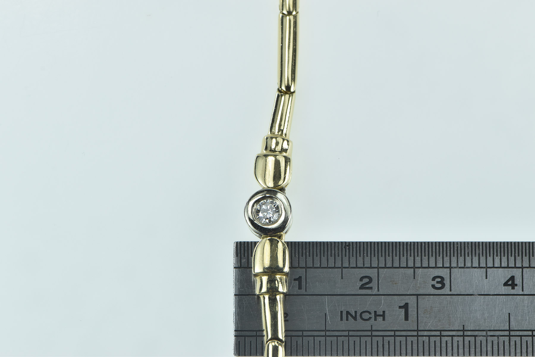14K 0.17 Ct Diamond Bezel Inset Bar Link Chain Yellow Gold Necklace 16 ...